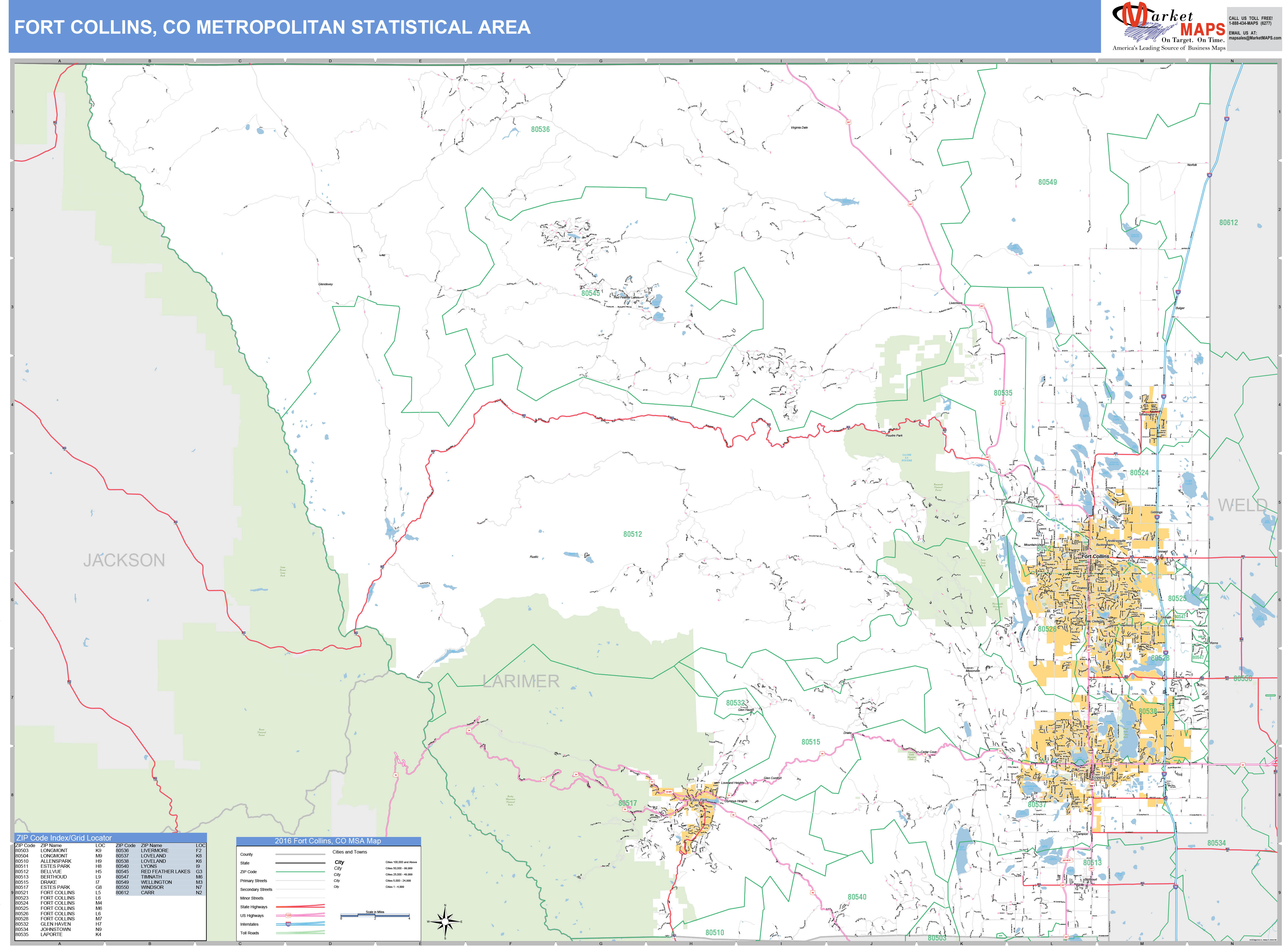 Fort Collins, CO Metro Area Wall Map Basic Style by MarketMAPS