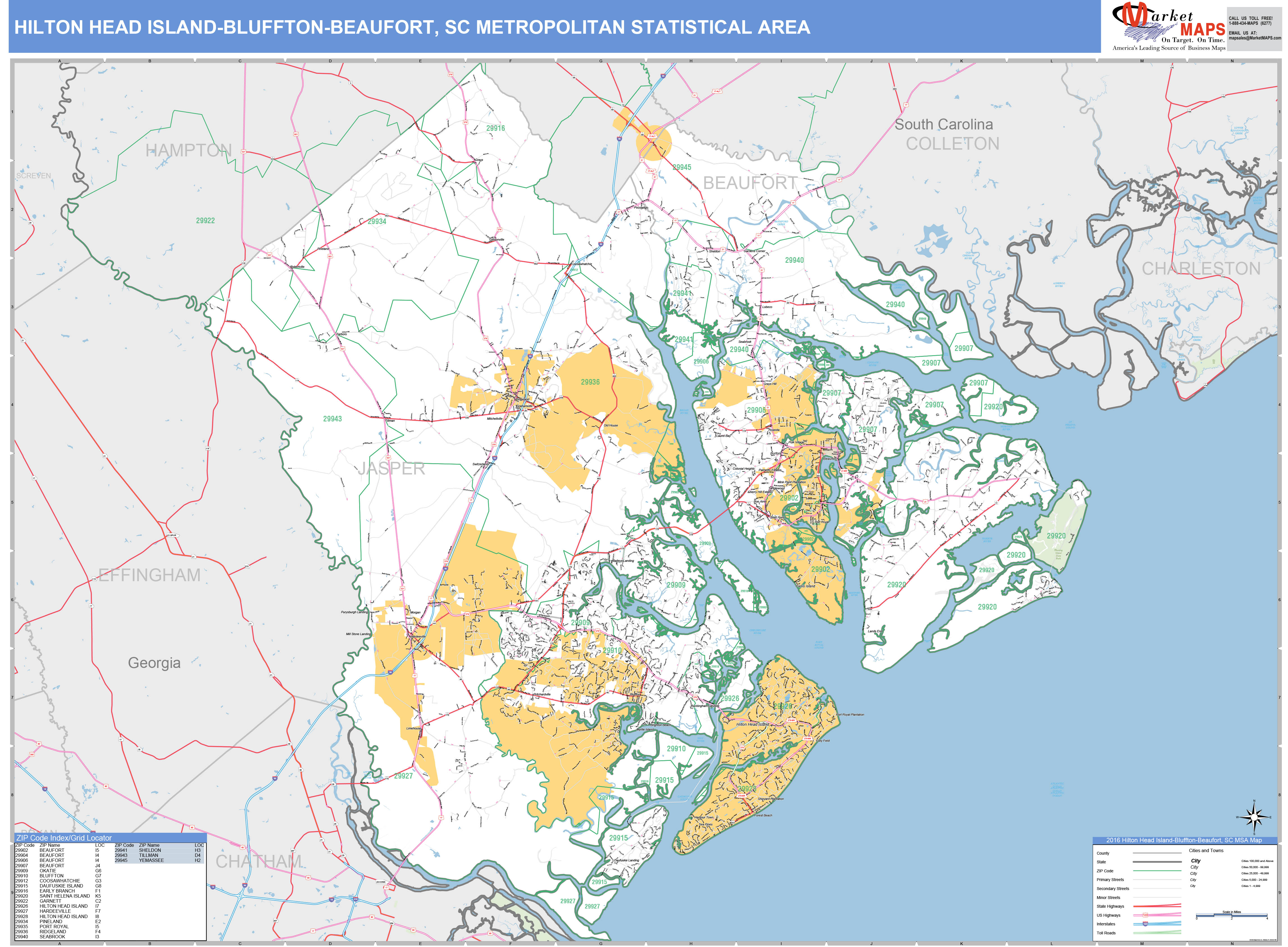 Hilton Head Island-Bluffton-Beaufort, SC Metro Area Wall Map Basic ...
