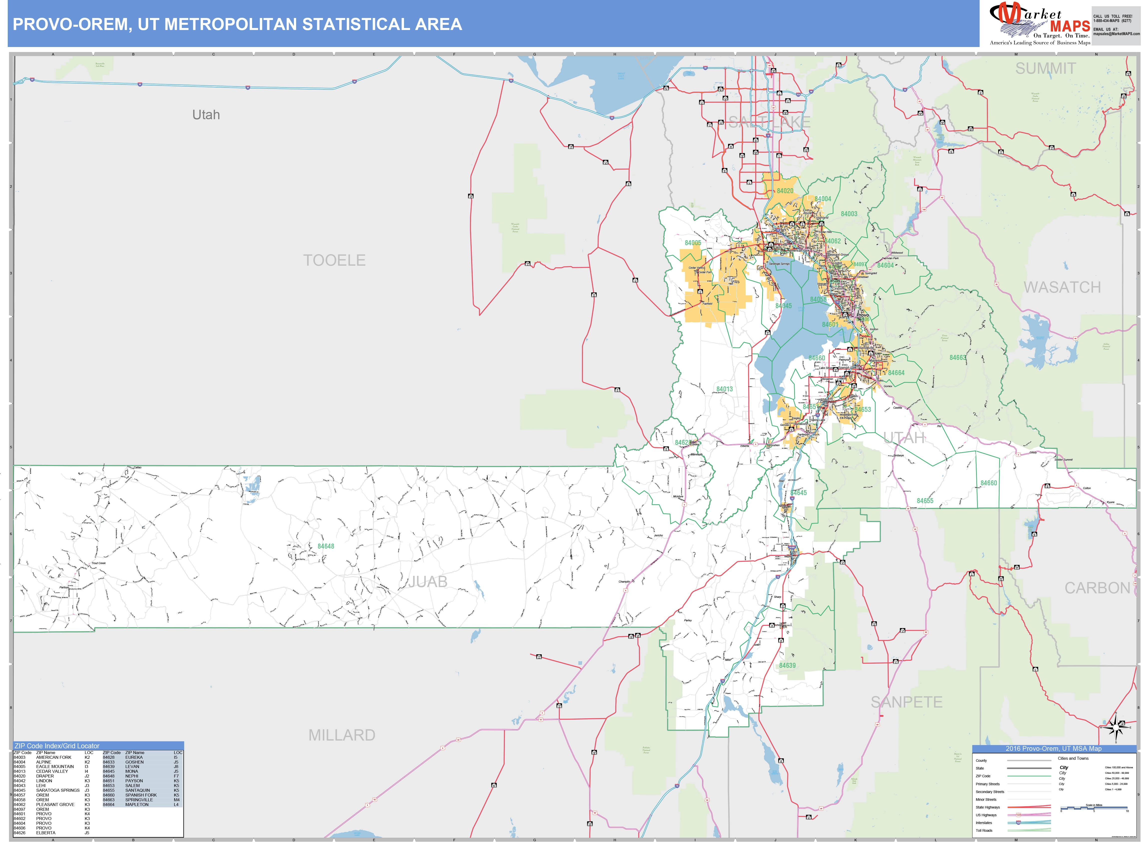 Provo-Orem, UT Metro Area Wall Map Basic Style by MarketMAPS - MapSales