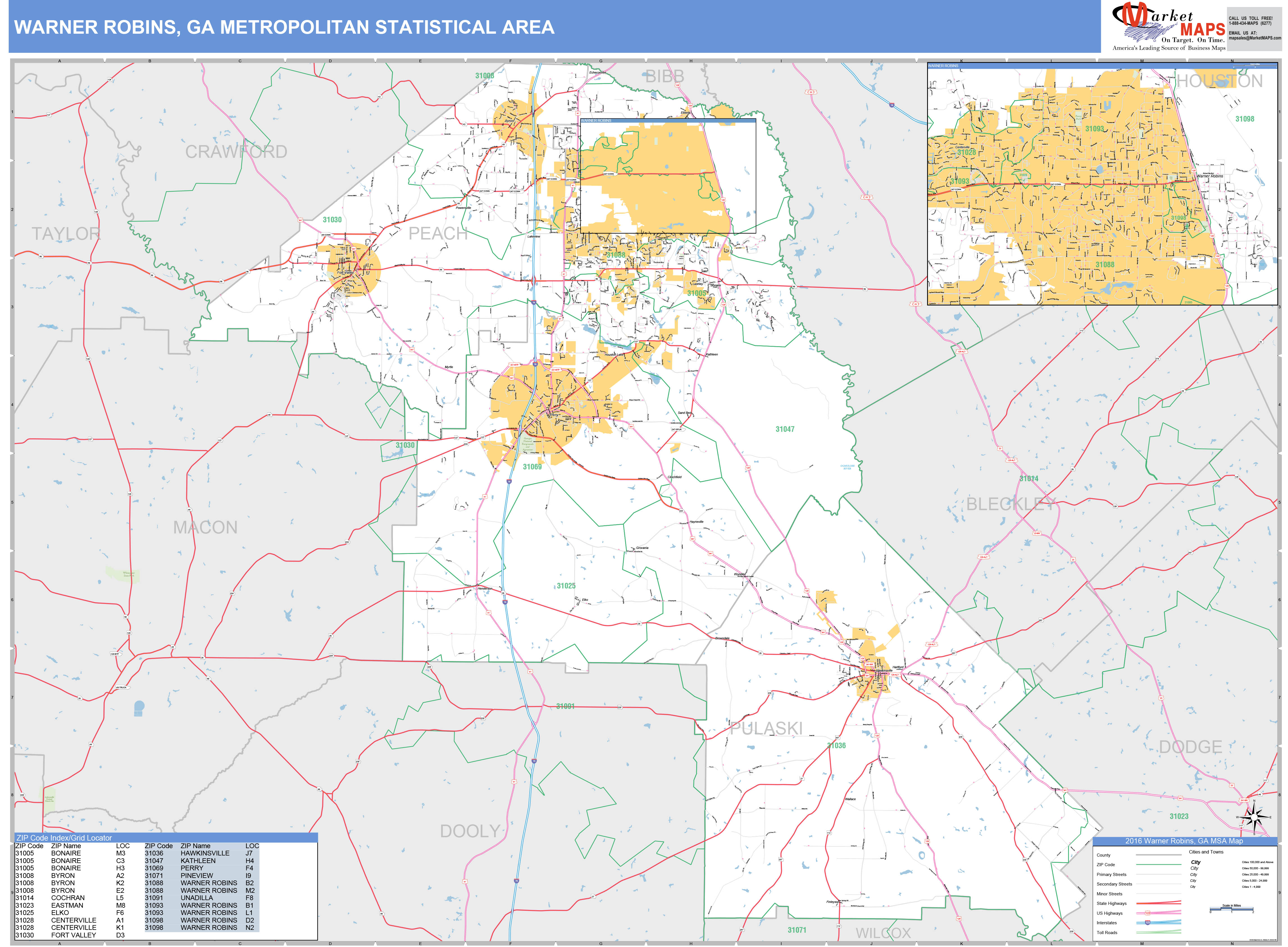 Warner Robins GA Metro Area Wall Map Basic Style By MarketMAPS warner-robins-ga-metro-area-wall-map-basic-style-by-marketmaps