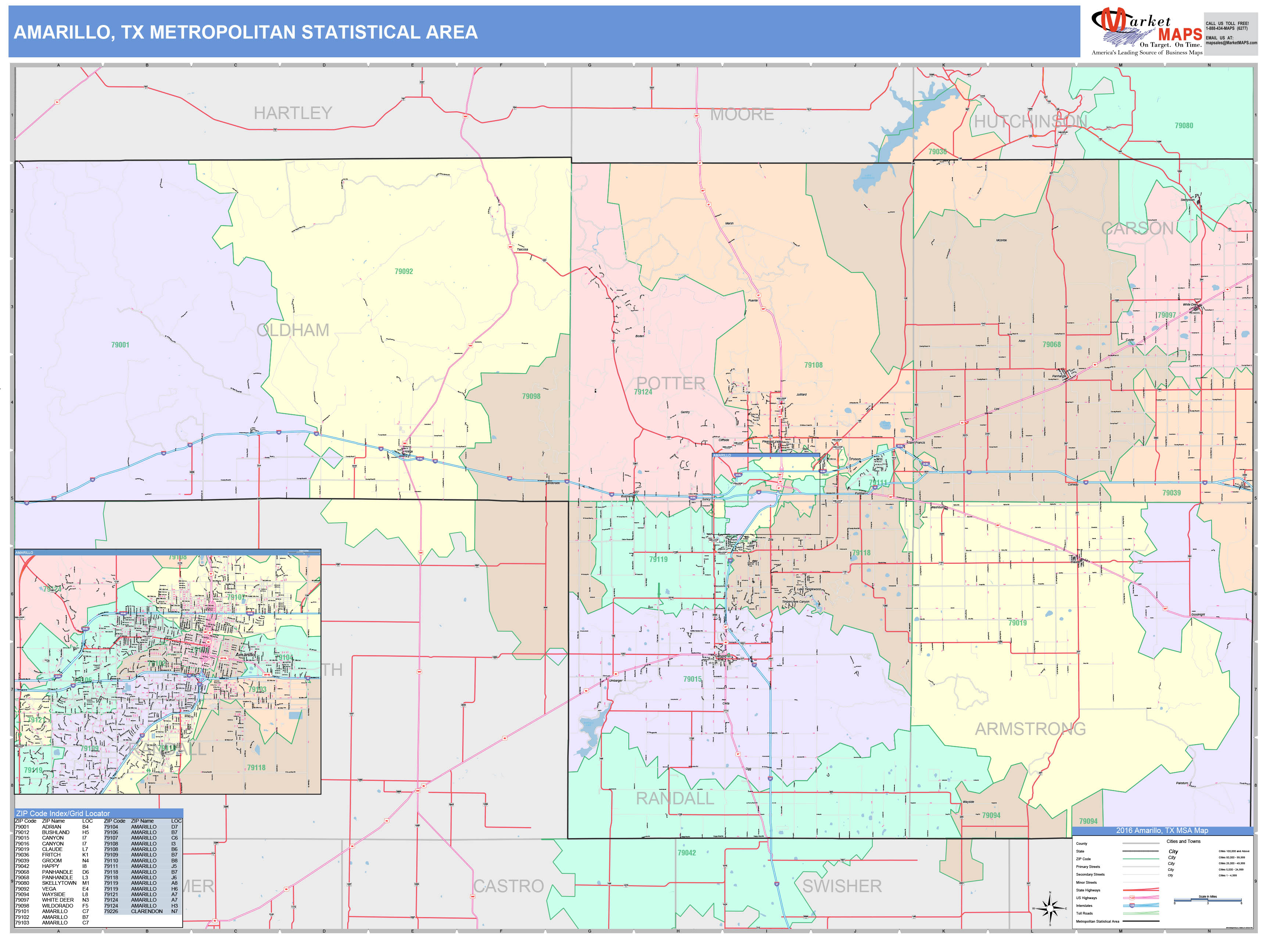 Amarillo, TX Metro Area Wall Map Color Cast Style by MarketMAPS ...