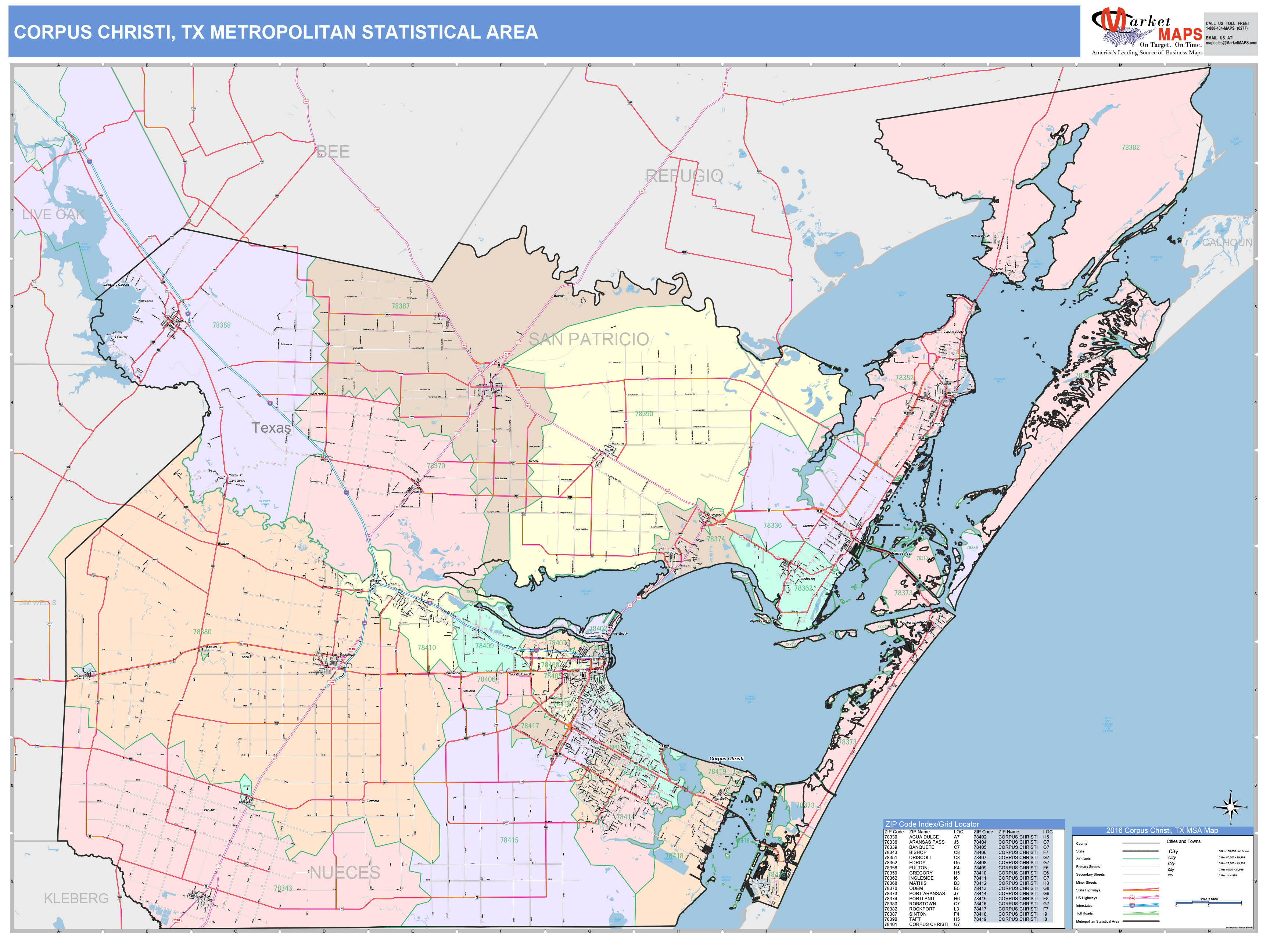Corpus Christi, TX Metro Area Wall Map Color Cast Style by MarketMAPS ...