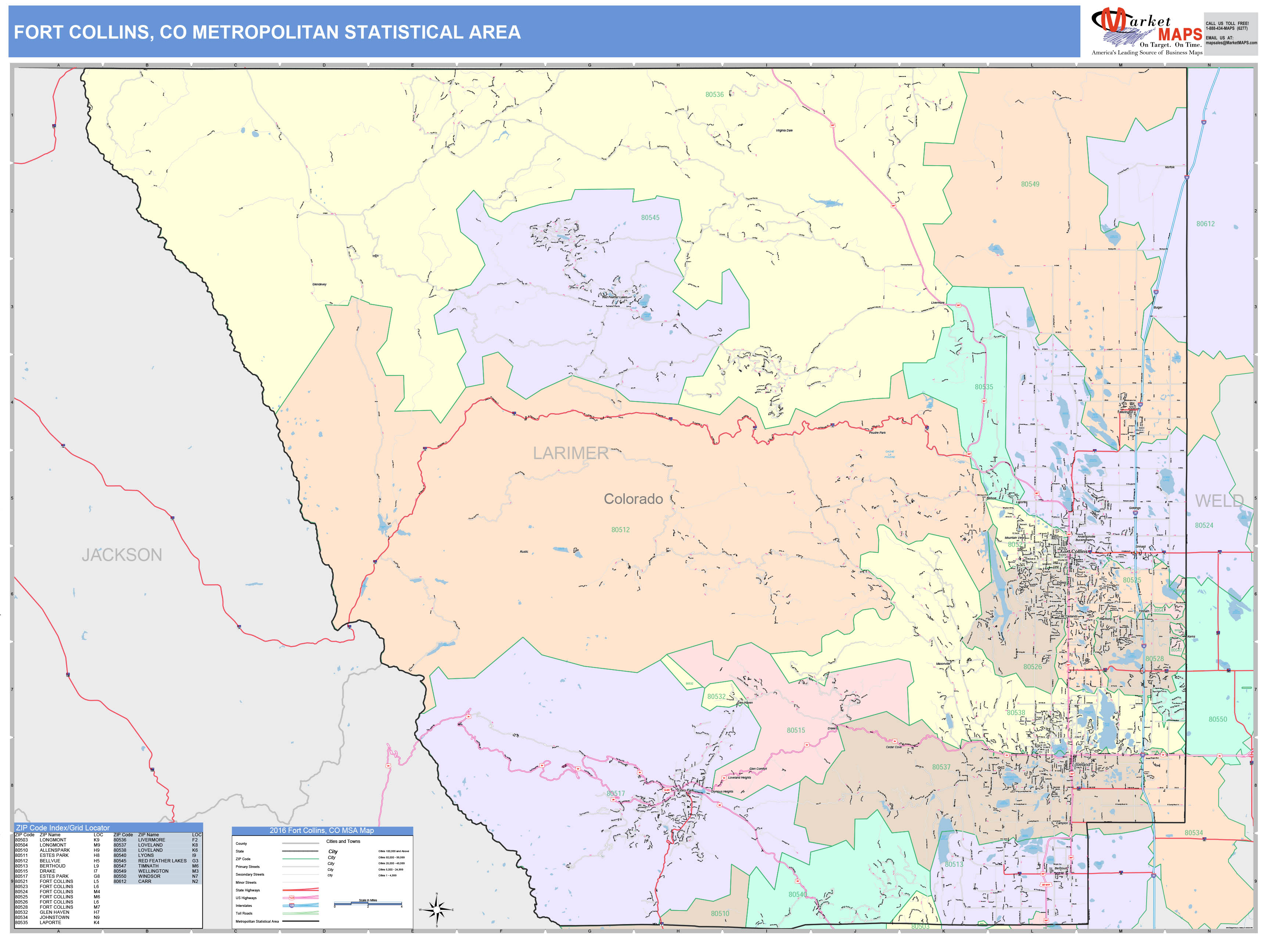 Fort Collins, CO Metro Area Wall Map Color Cast Style by MarketMAPS