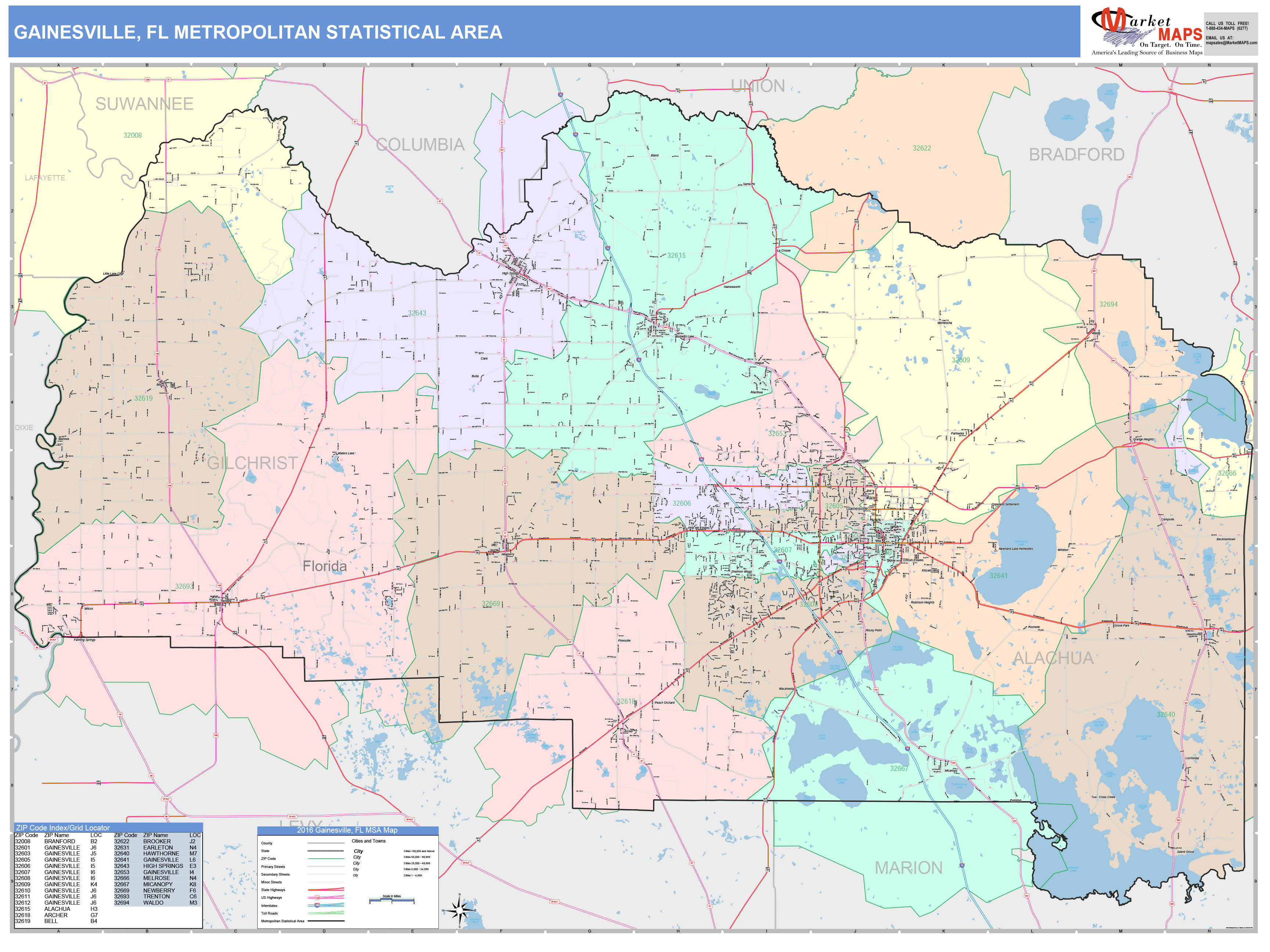 Gainesville, FL Metro Area Wall Map Color Cast Style by MarketMAPS ...