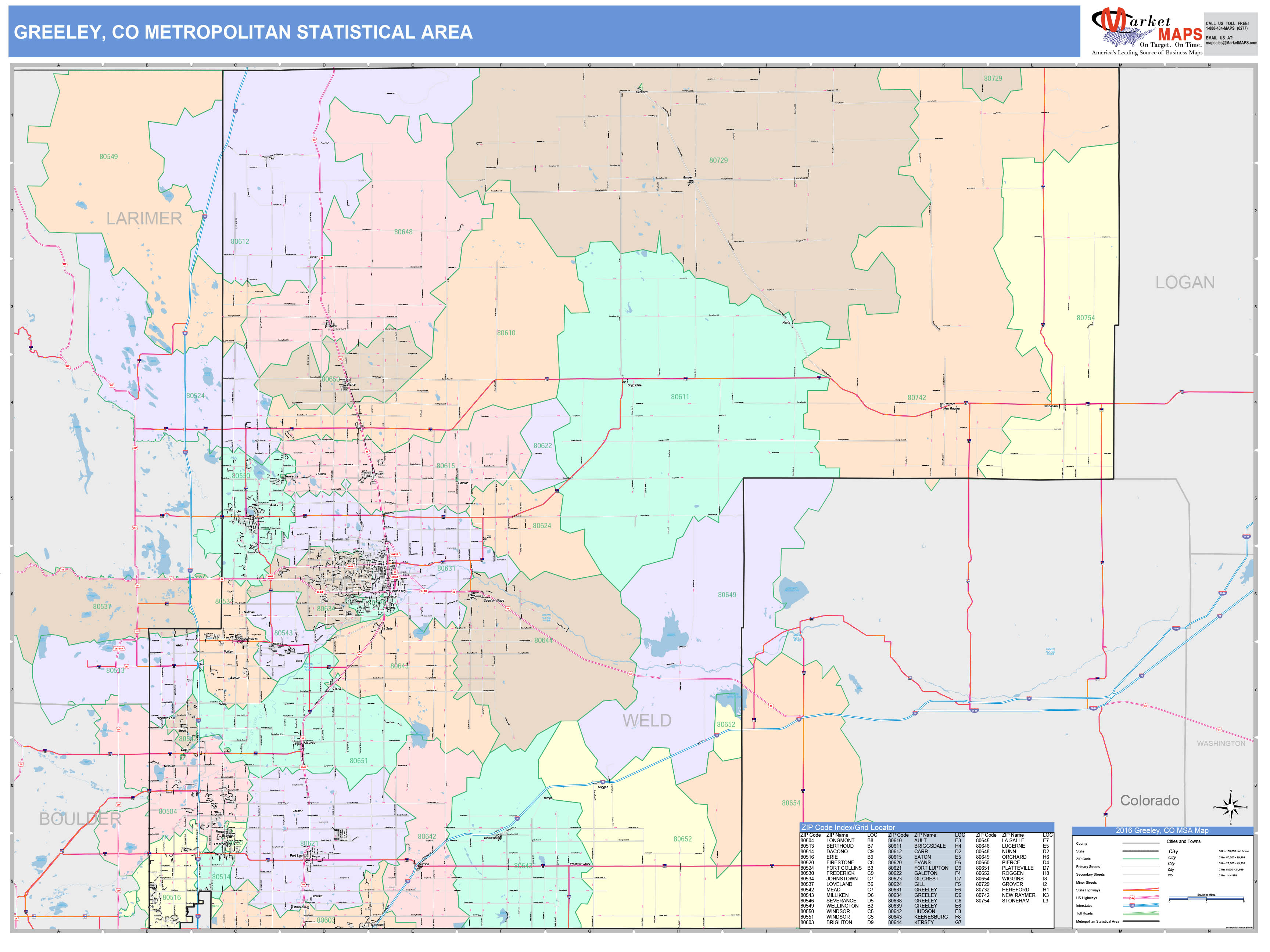Greeley, CO Metro Area Wall Map Color Cast Style by MarketMAPS ...