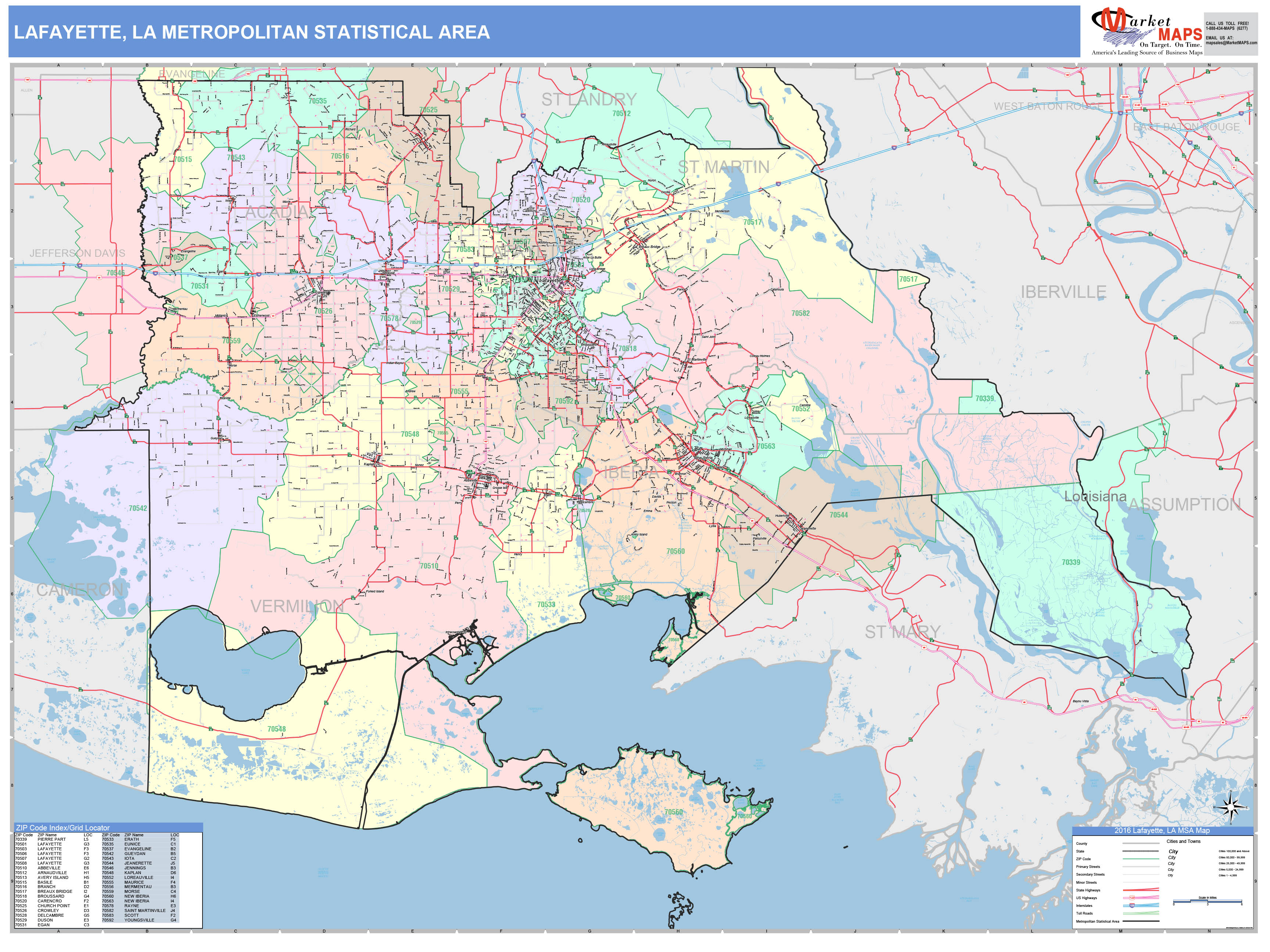 Lafayette, LA Metro Area Wall Map Color Cast Style by MarketMAPS ...