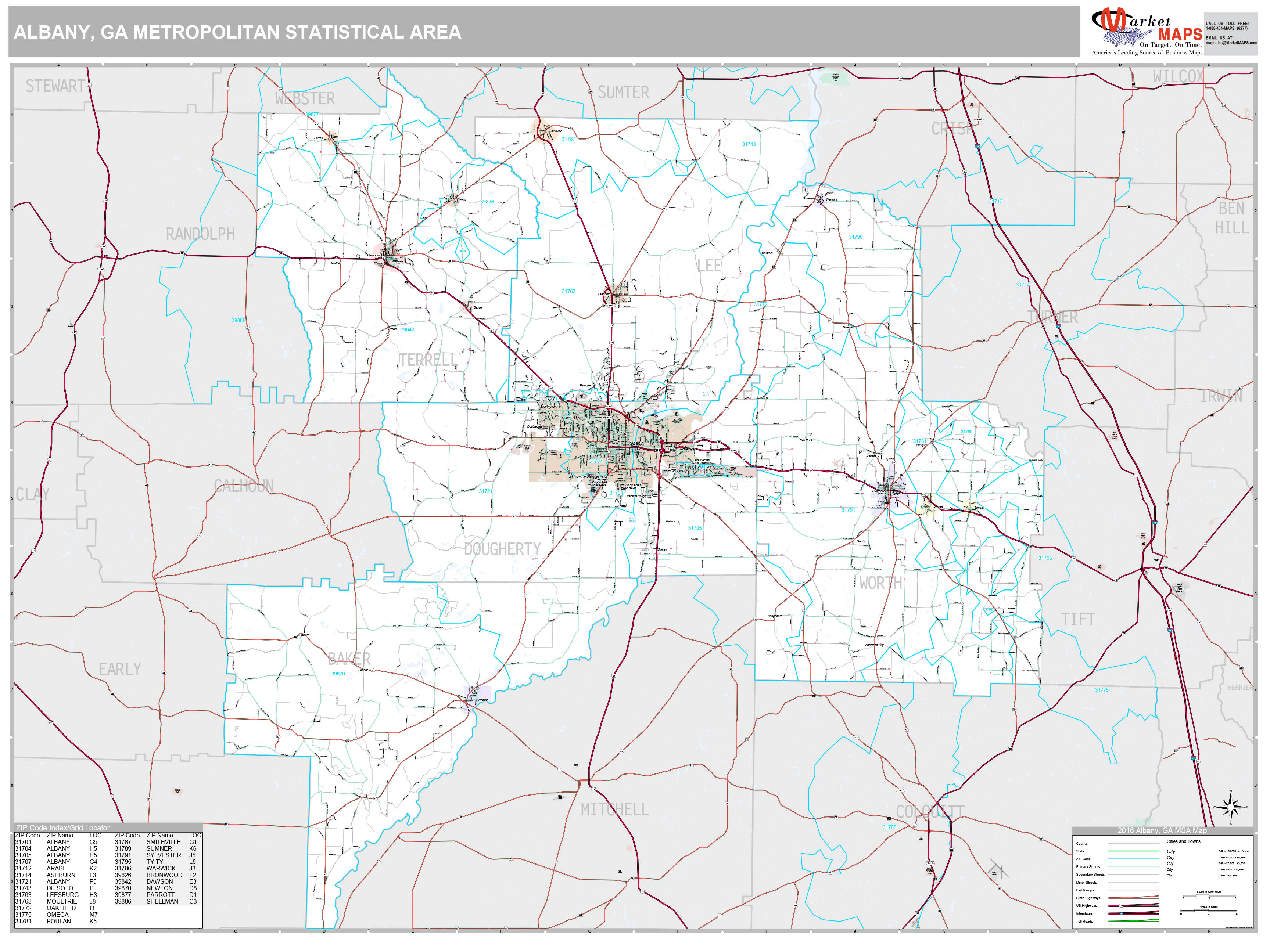 Albany, GA Metro Area Wall Map Premium Style by MarketMAPS - MapSales