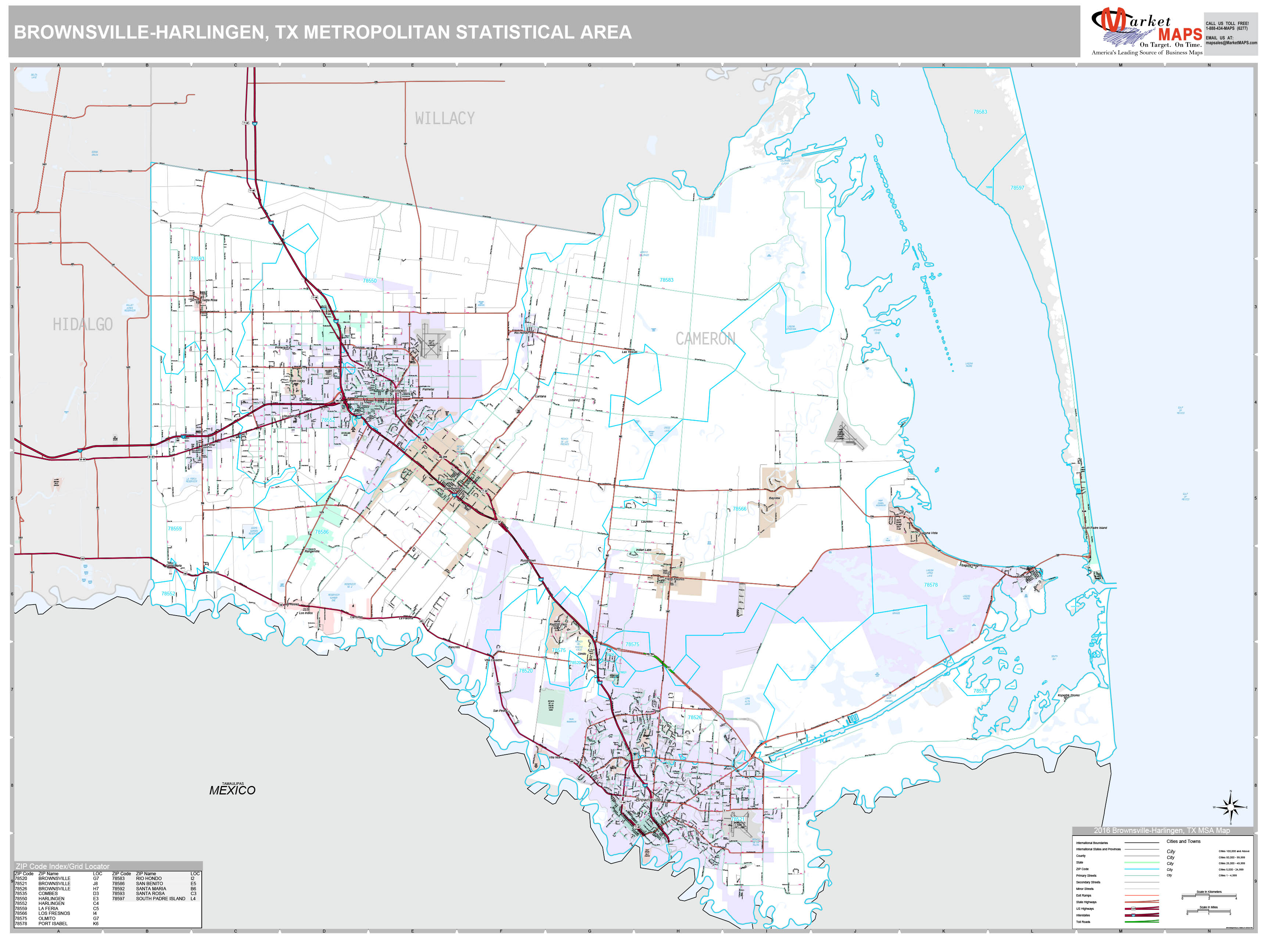 Brownsville-Harlingen, TX Metro Area Wall Map Premium Style by MarketMAPS
