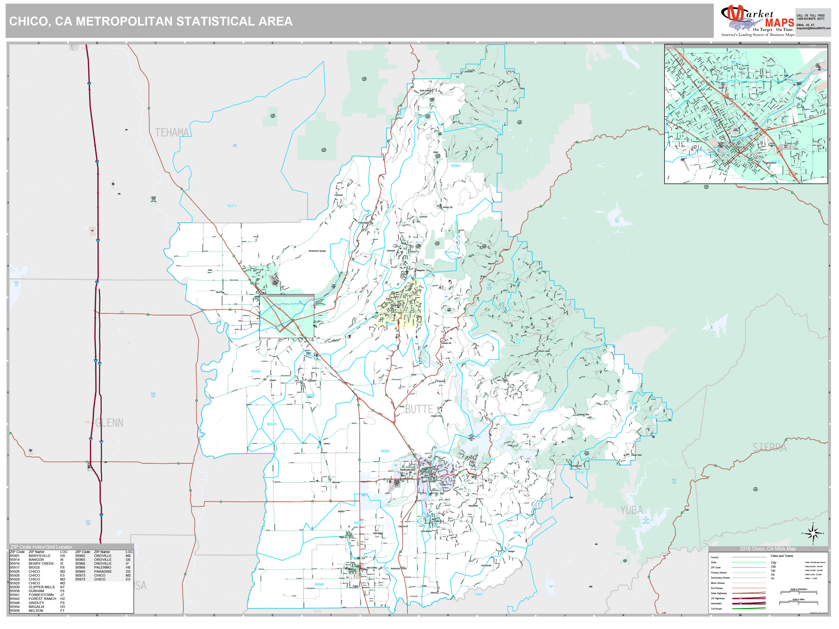 Chico, CA Metro Area Wall Map Premium Style by MarketMAPS - MapSales
