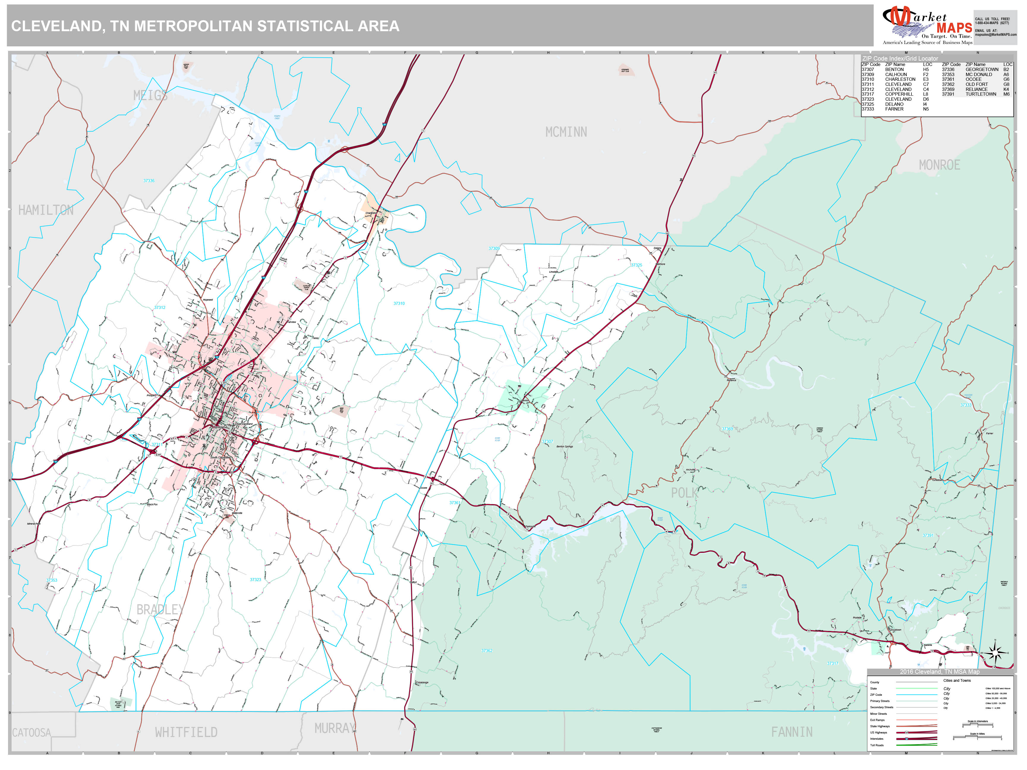 Cleveland Tn Metro Area Wall Map Premium Style By Marketmaps