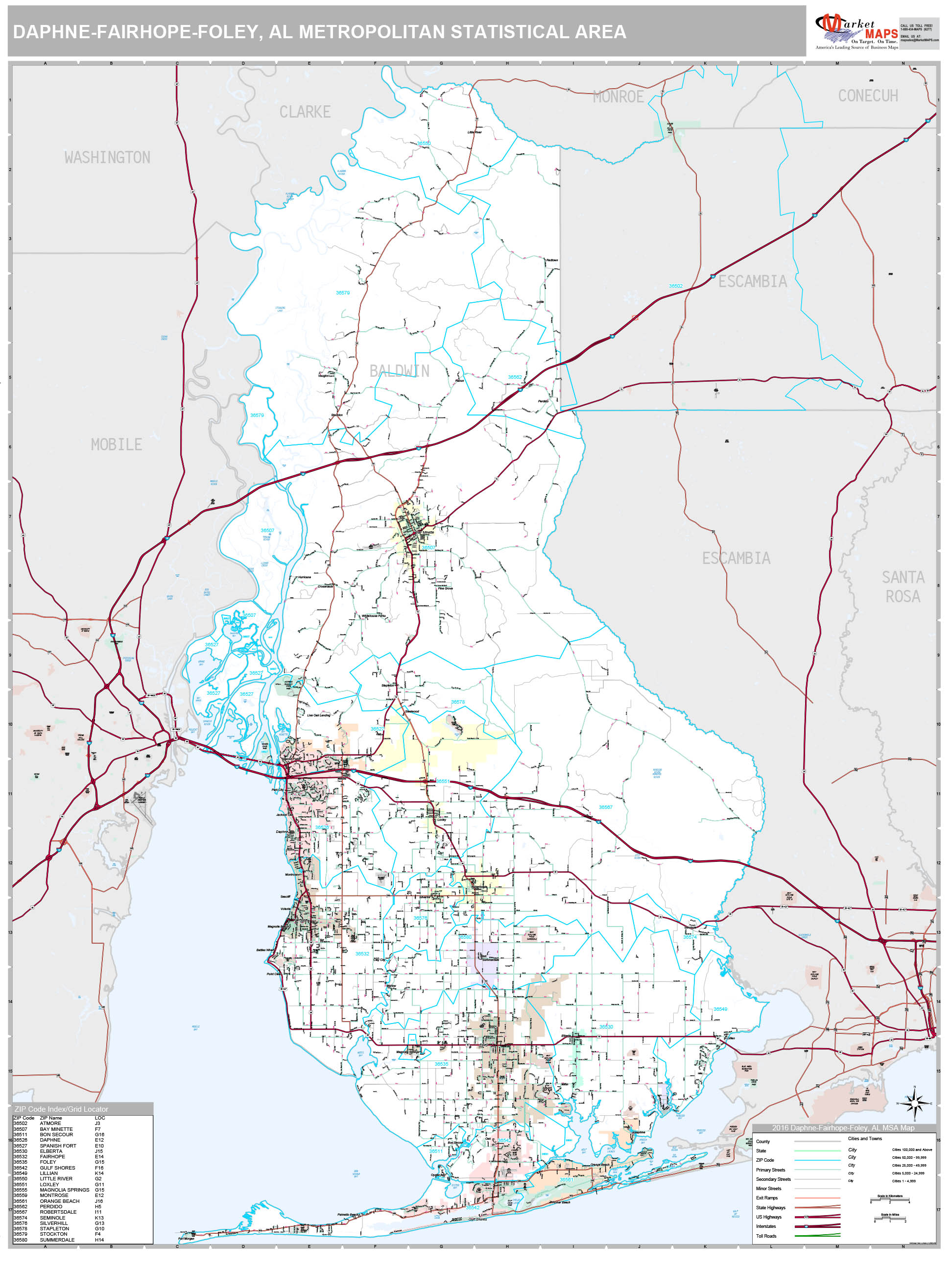 Daphne-Fairhope-Foley, AL Metro Area Wall Map Premium Style by ...