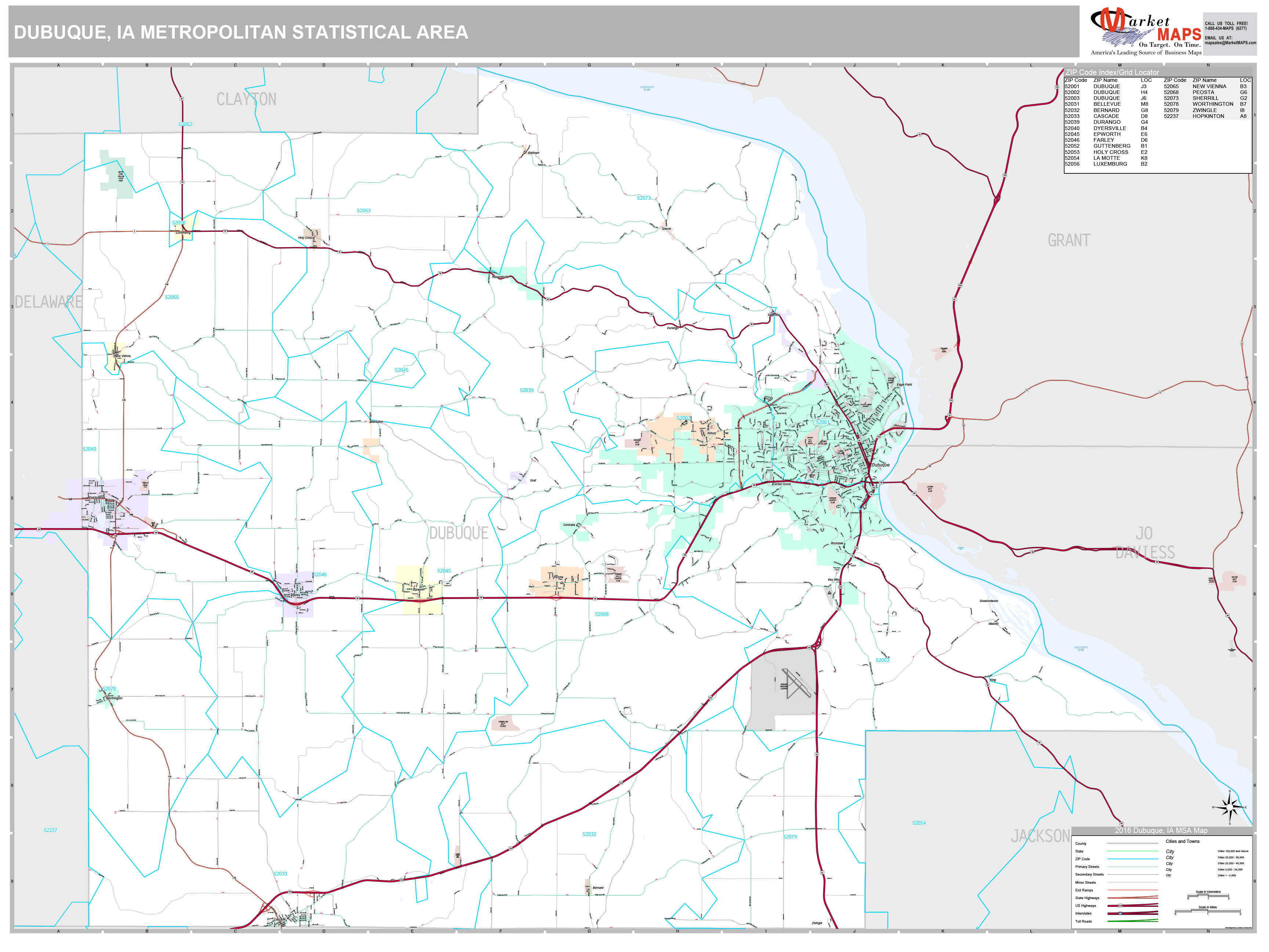 Dubuque, IA Metro Area Wall Map Premium Style by MarketMAPS - MapSales.com