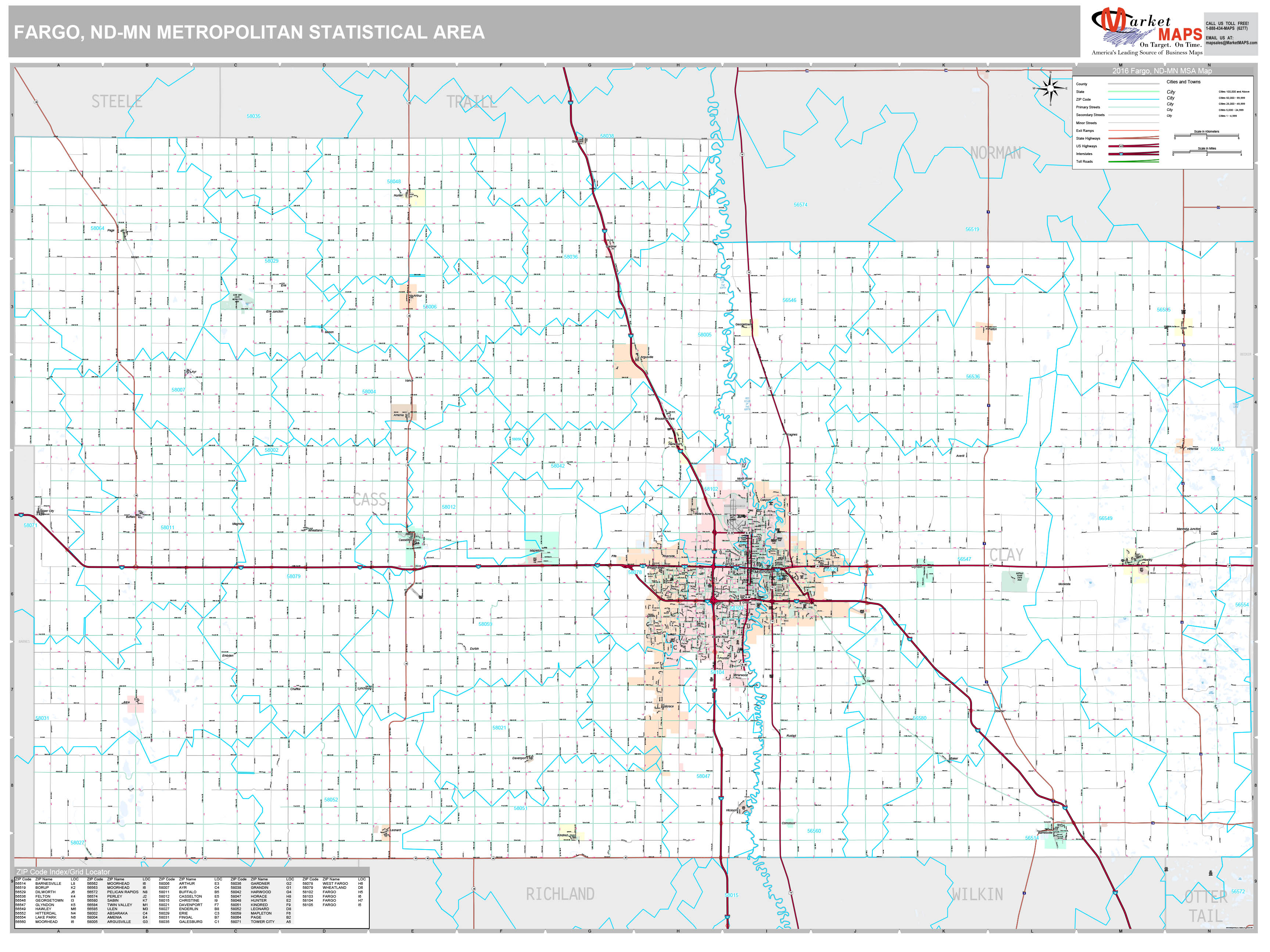 Fargo, ND Metro Area Wall Map Premium Style by MarketMAPS - MapSales