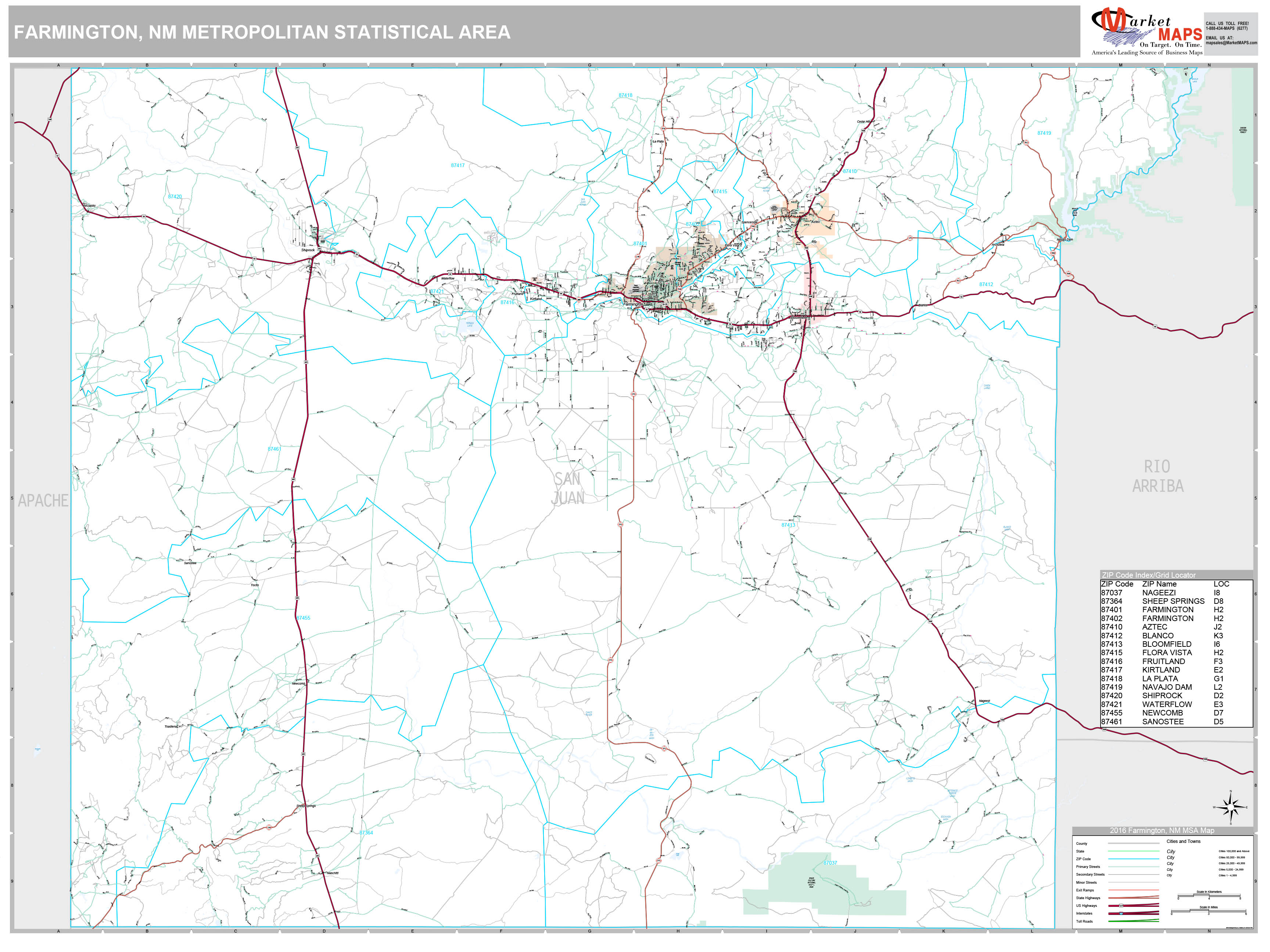 Farmington, NM Metro Area Wall Map Premium Style by MarketMAPS - MapSales