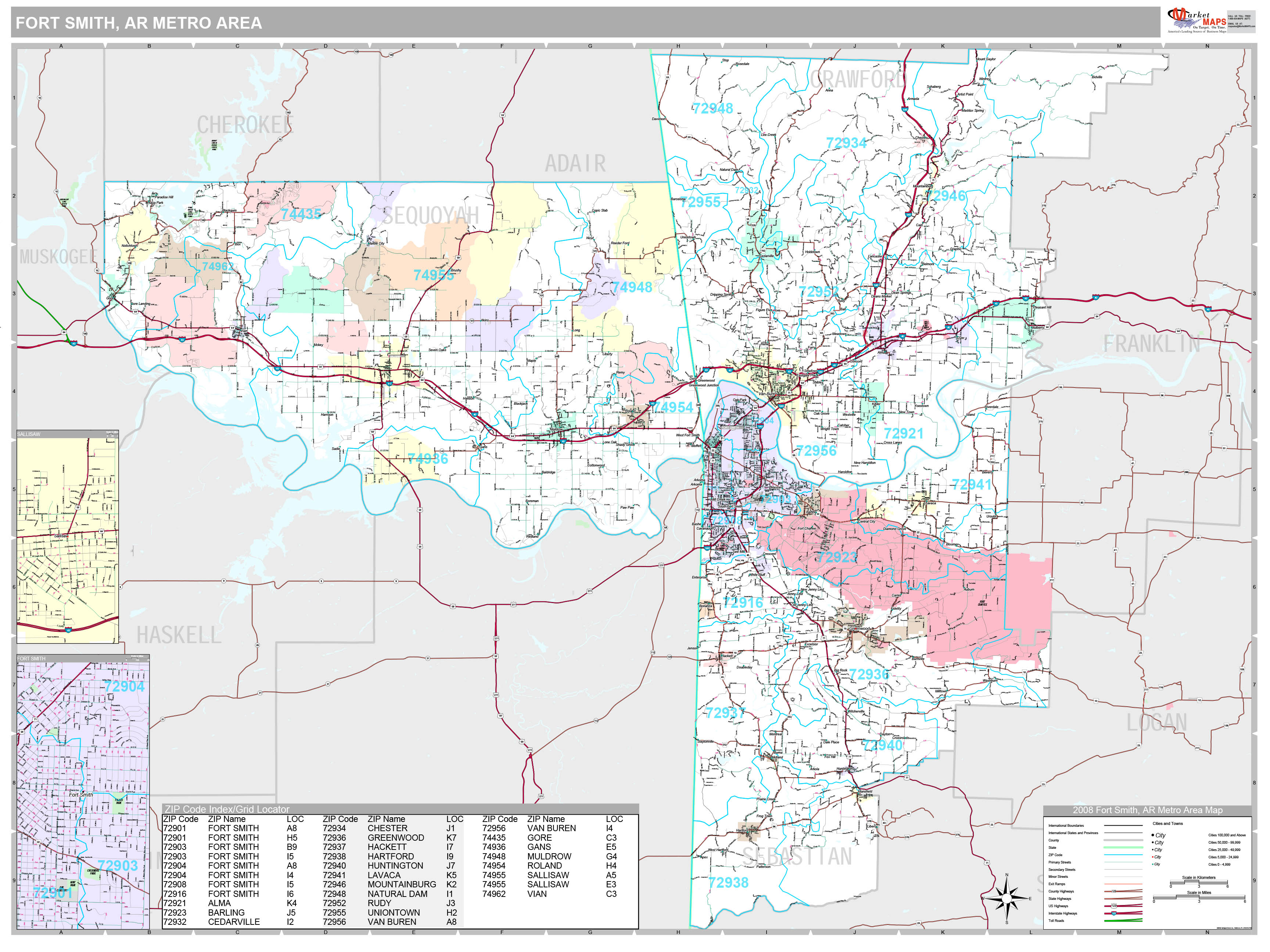 Fort Smith, AR Metro Area Wall Map Premium Style by MarketMAPS - MapSales