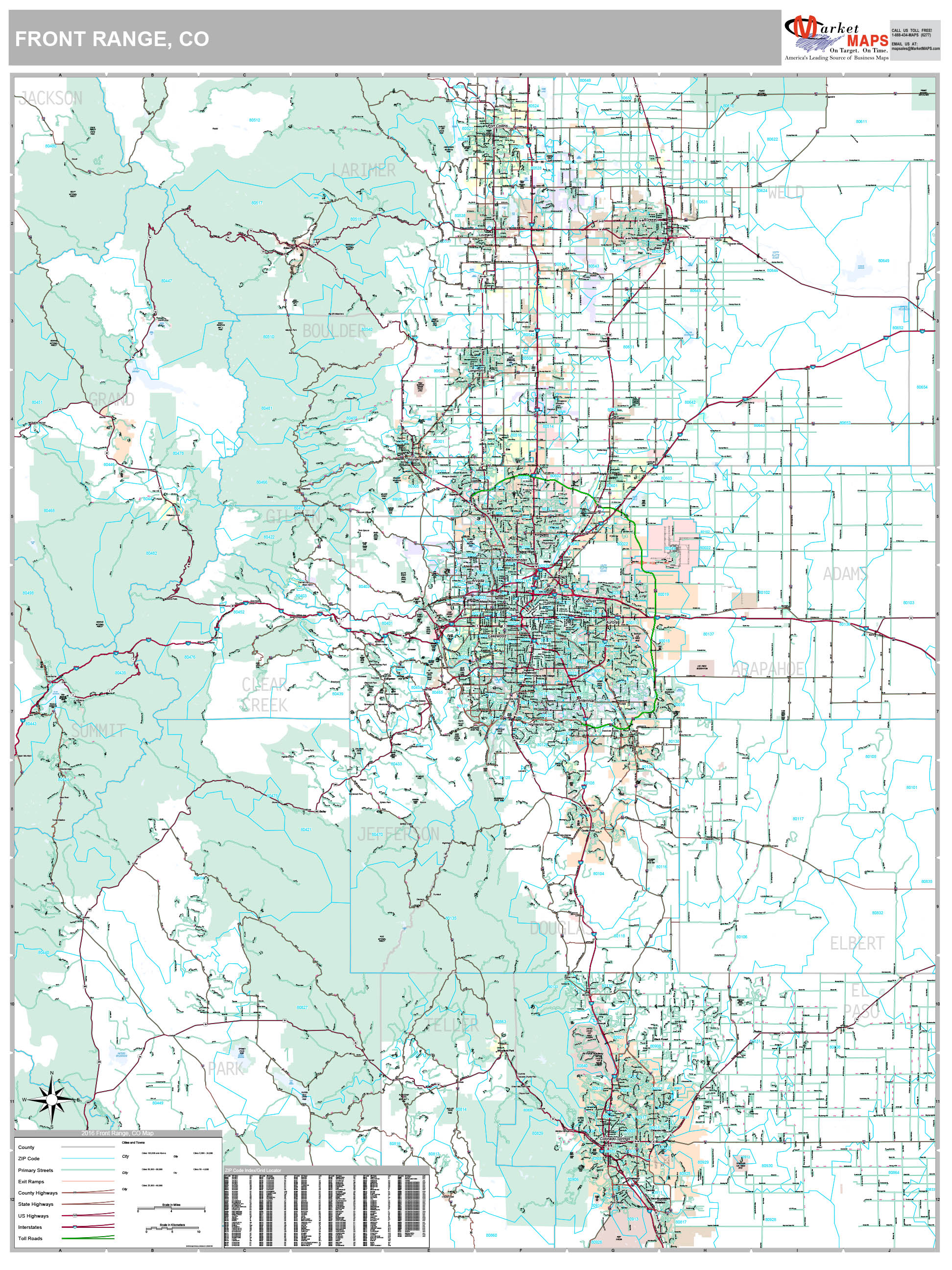 Front Range, CO Metro Area Wall Map Premium Style by MarketMAPS ...
