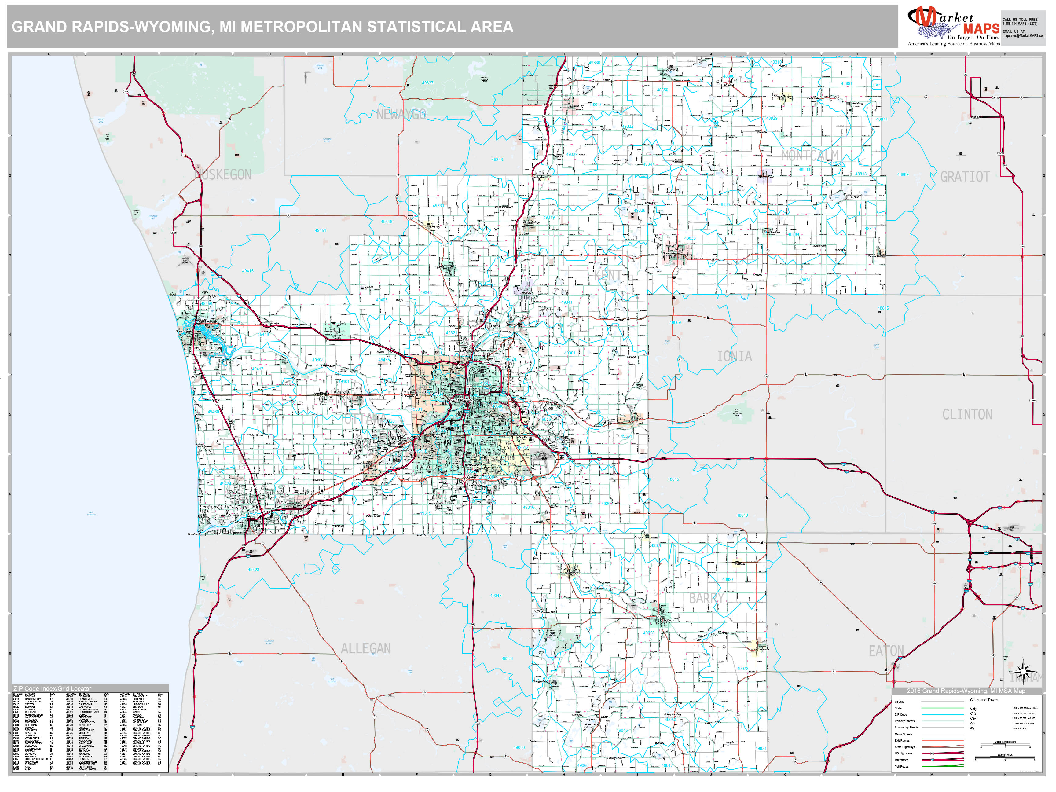 Grand Rapids-Wyoming, MI Metro Area Wall Map Premium Style by MarketMAPS