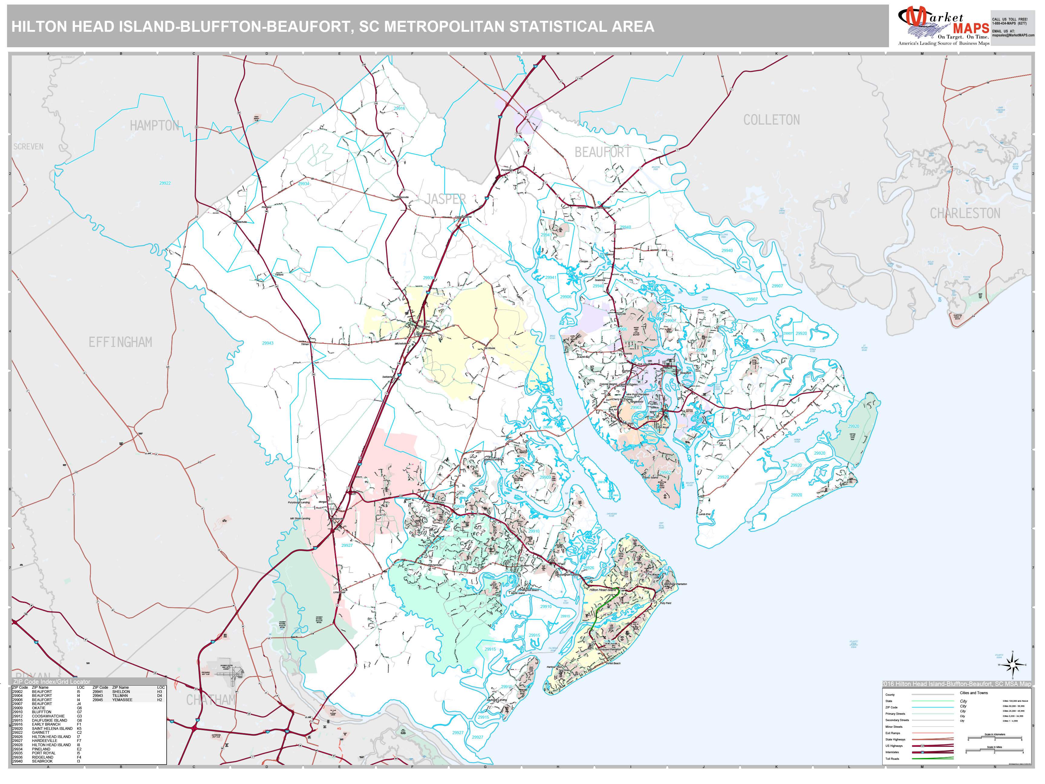Hilton Head Island-Bluffton-Beaufort, SC Metro Area Wall Map Premium ...