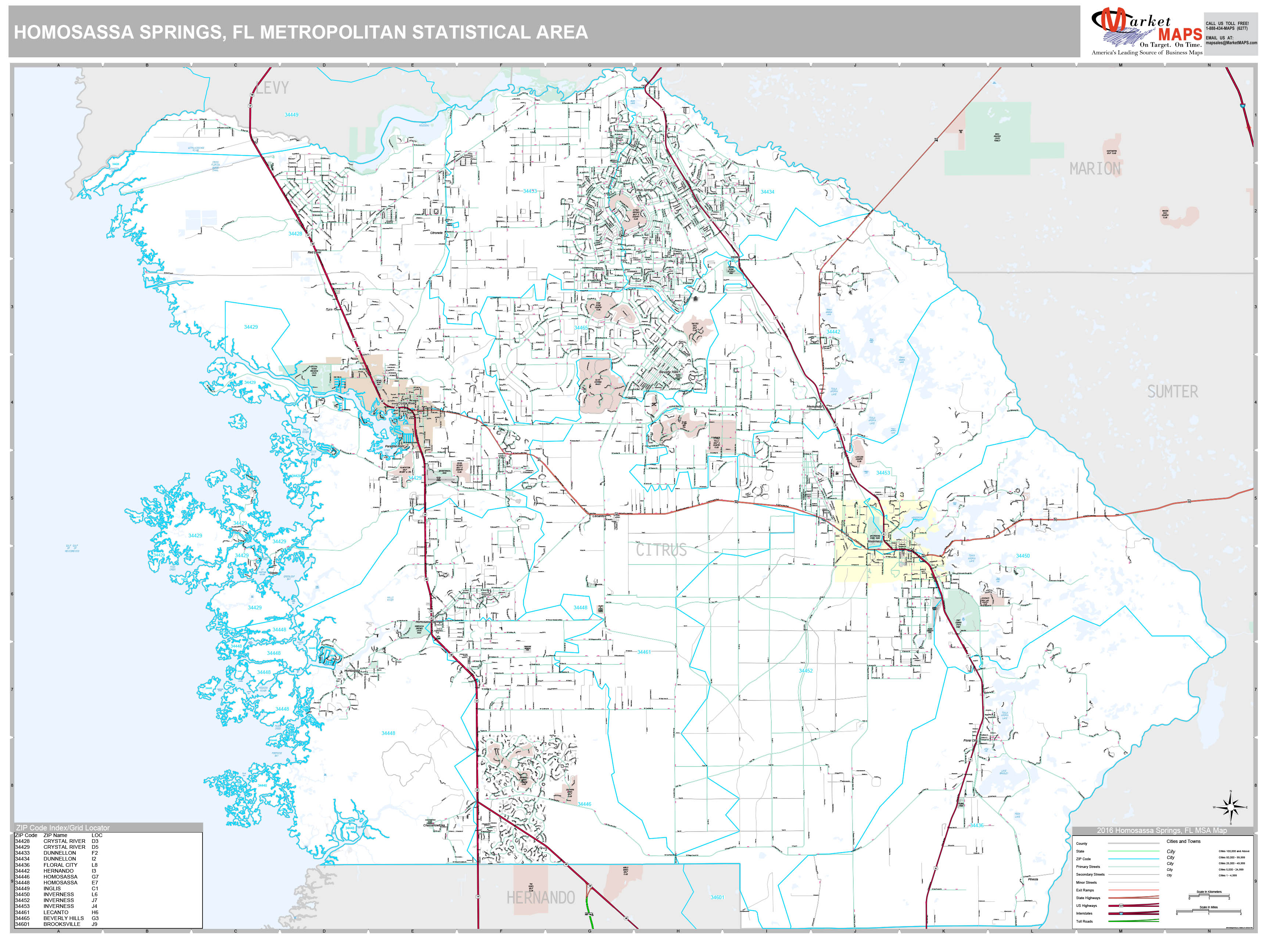 Homosassa Springs, FL Metro Area Wall Map Premium Style by MarketMAPS ...