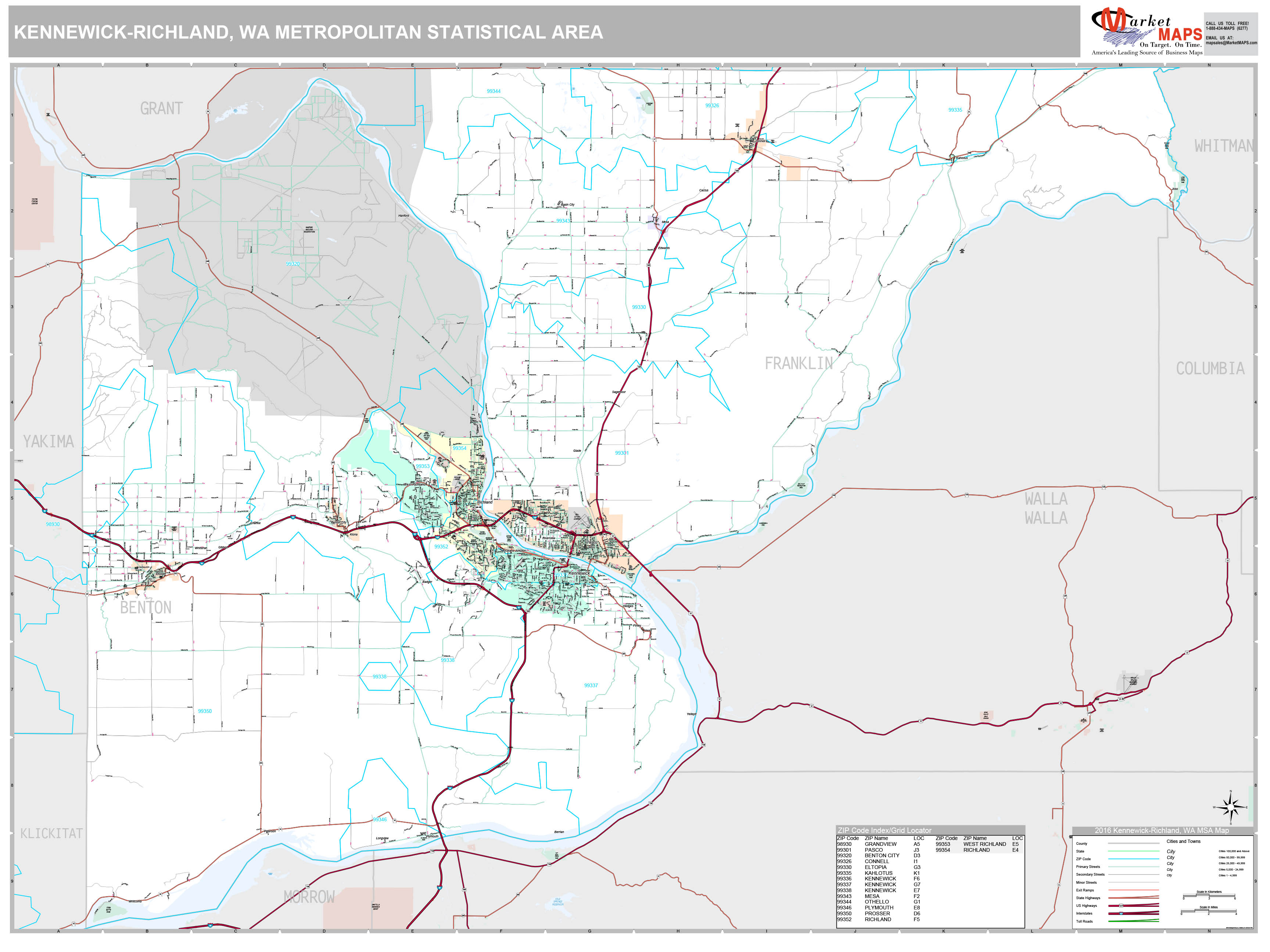 Kennewick-Richland, WA Metro Area Wall Map Premium Style by MarketMAPS ...