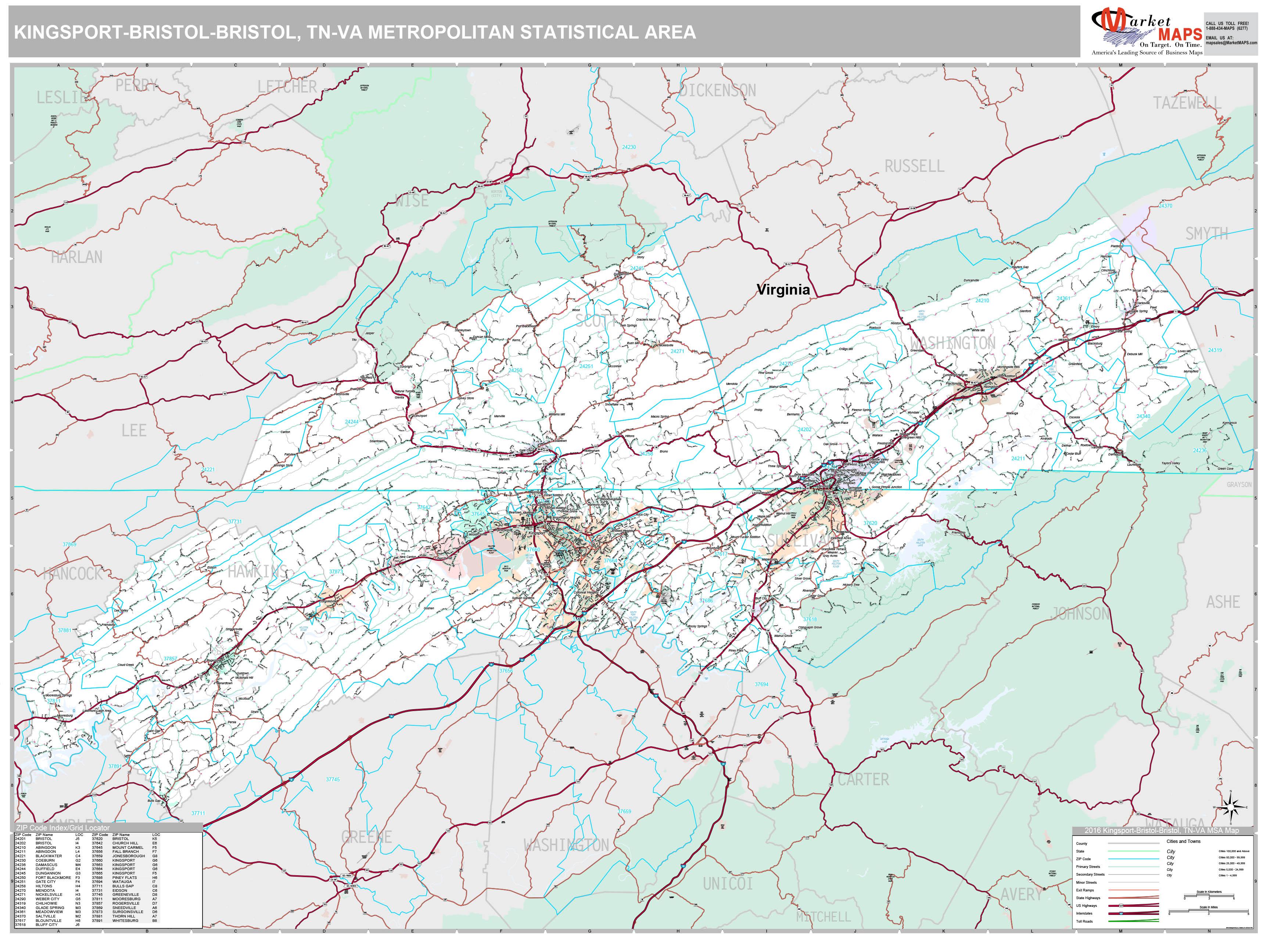 Kingsport-Bristol-Bristol, TN Metro Area Wall Map Premium Style by ...