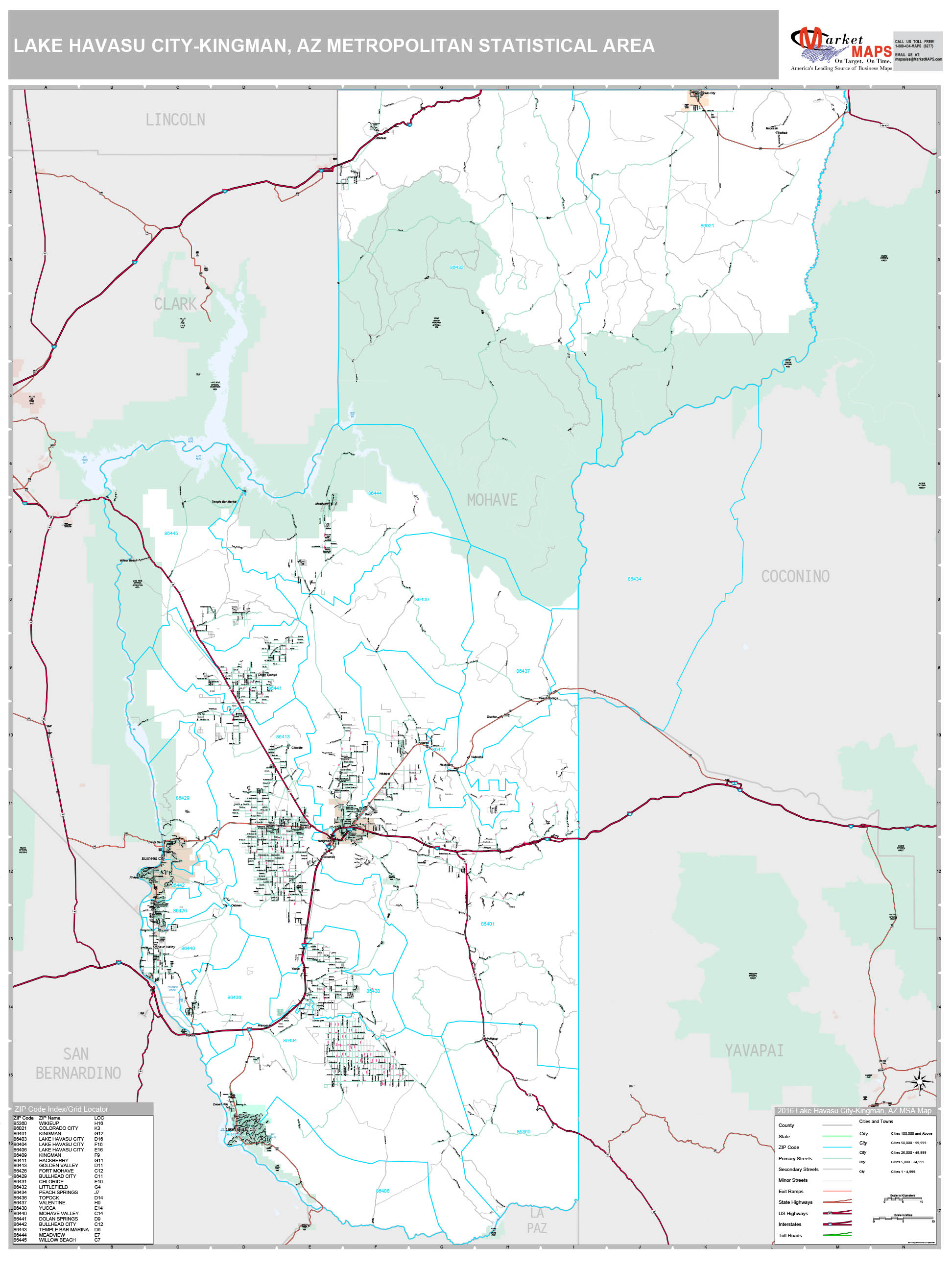 Lake Havasu City-Kingman, AZ Metro Area Wall Map Premium Style by ...