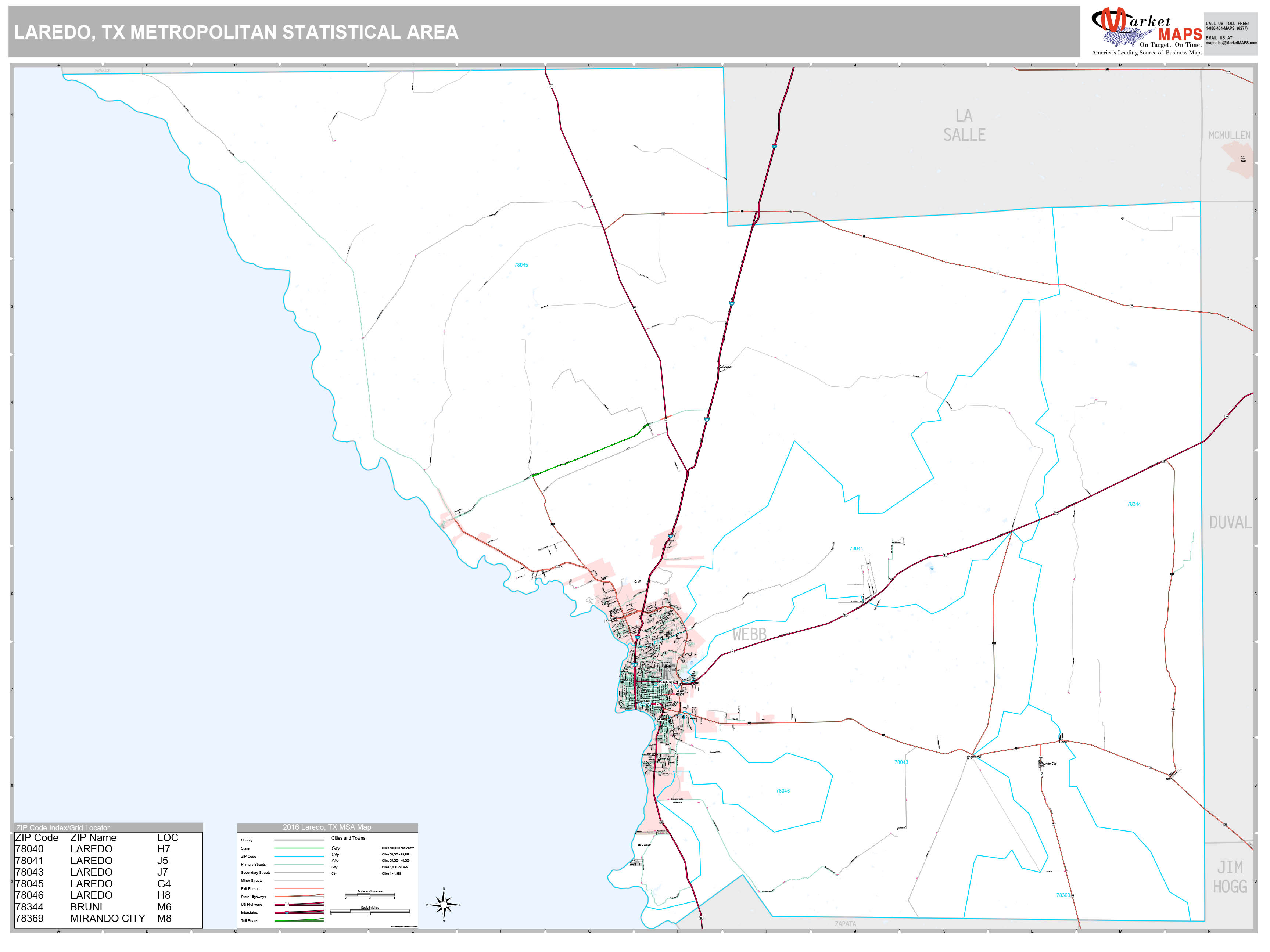 Laredo, TX Metro Area Wall Map Premium Style by MarketMAPS - MapSales