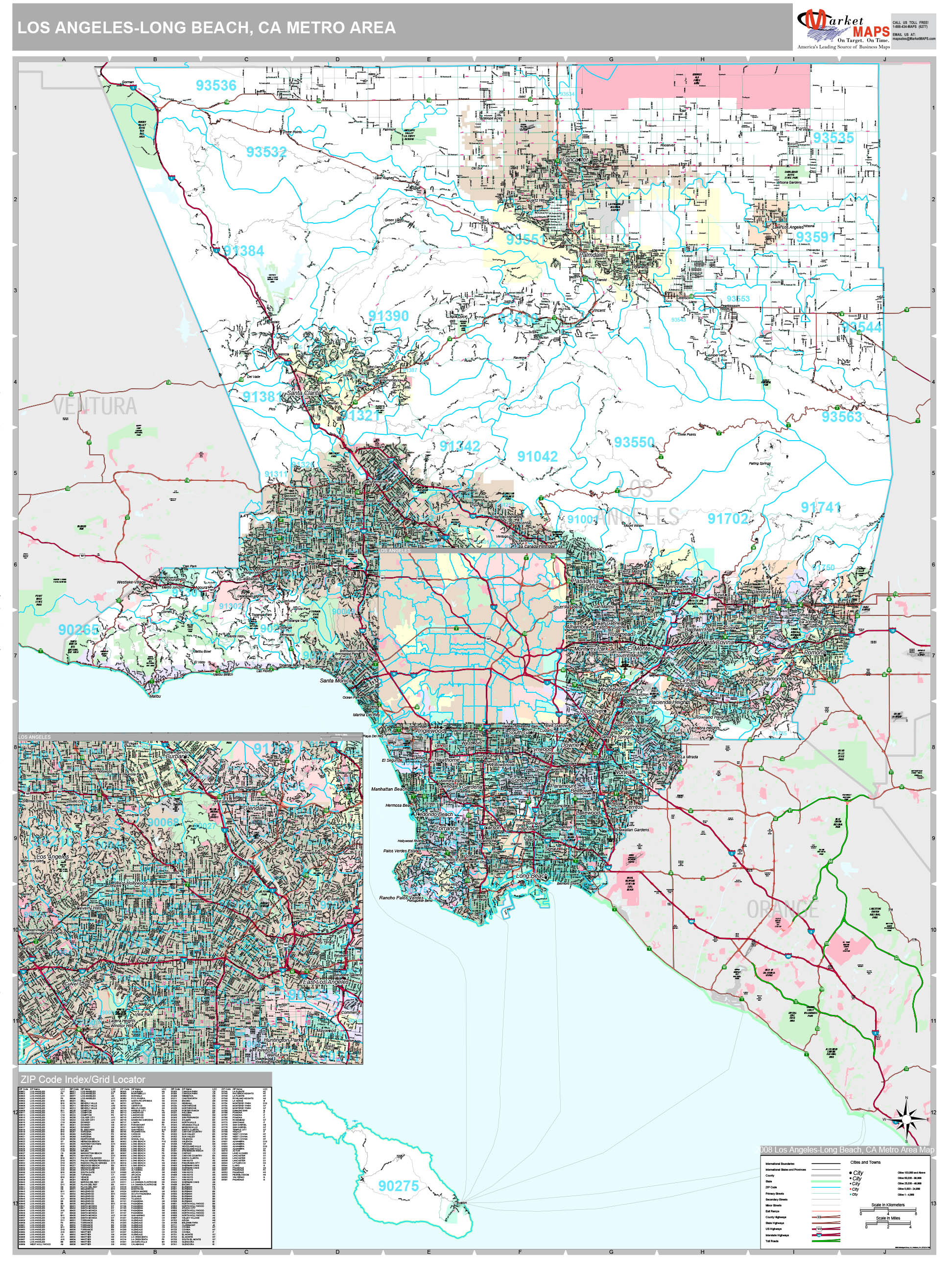 Los Angeles-Long Beach-Anaheim, CA Metro Area Wall Map Premium Style by ...