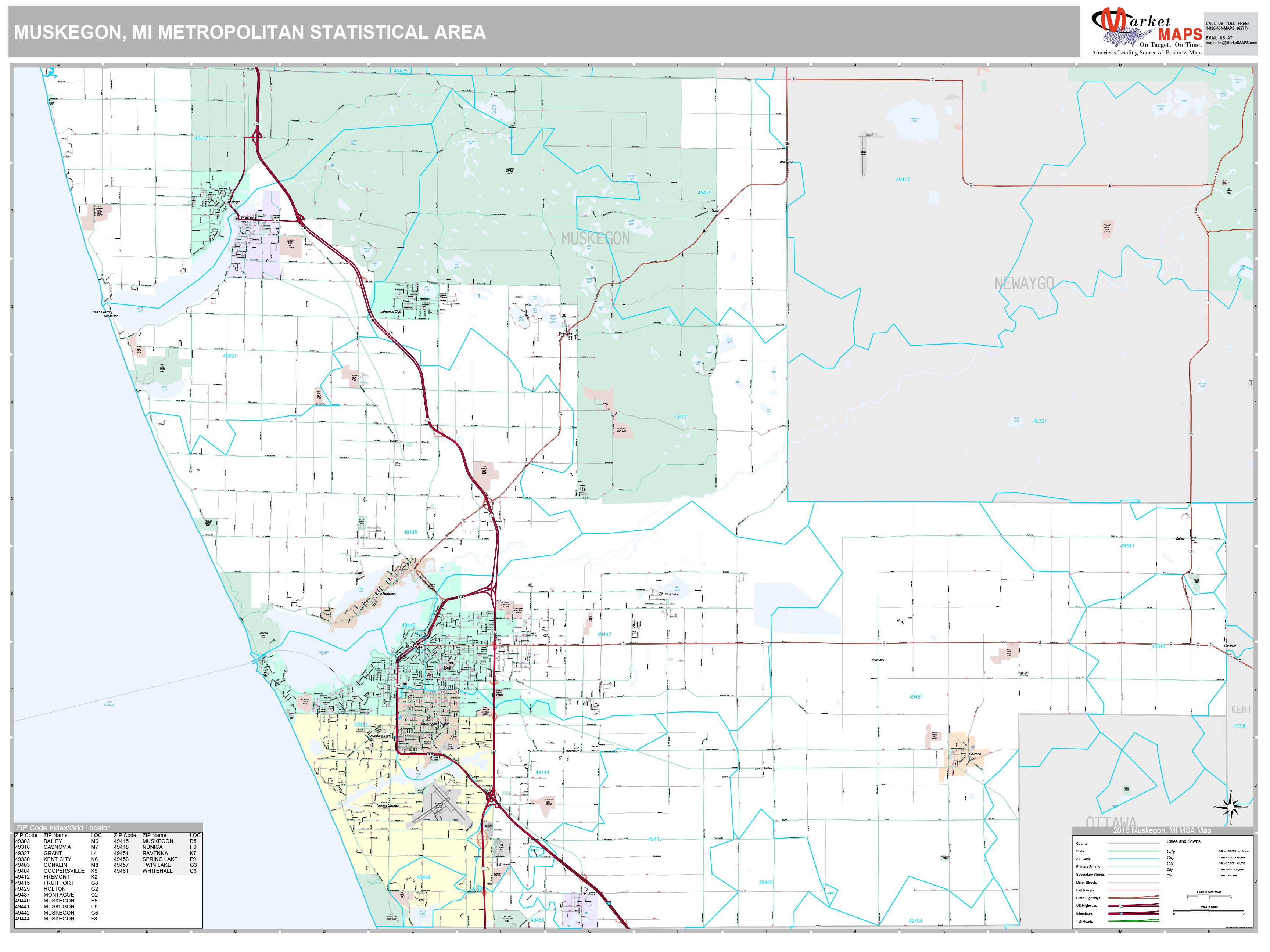Muskegon, MI Metro Area Wall Map Premium Style by MarketMAPS - MapSales