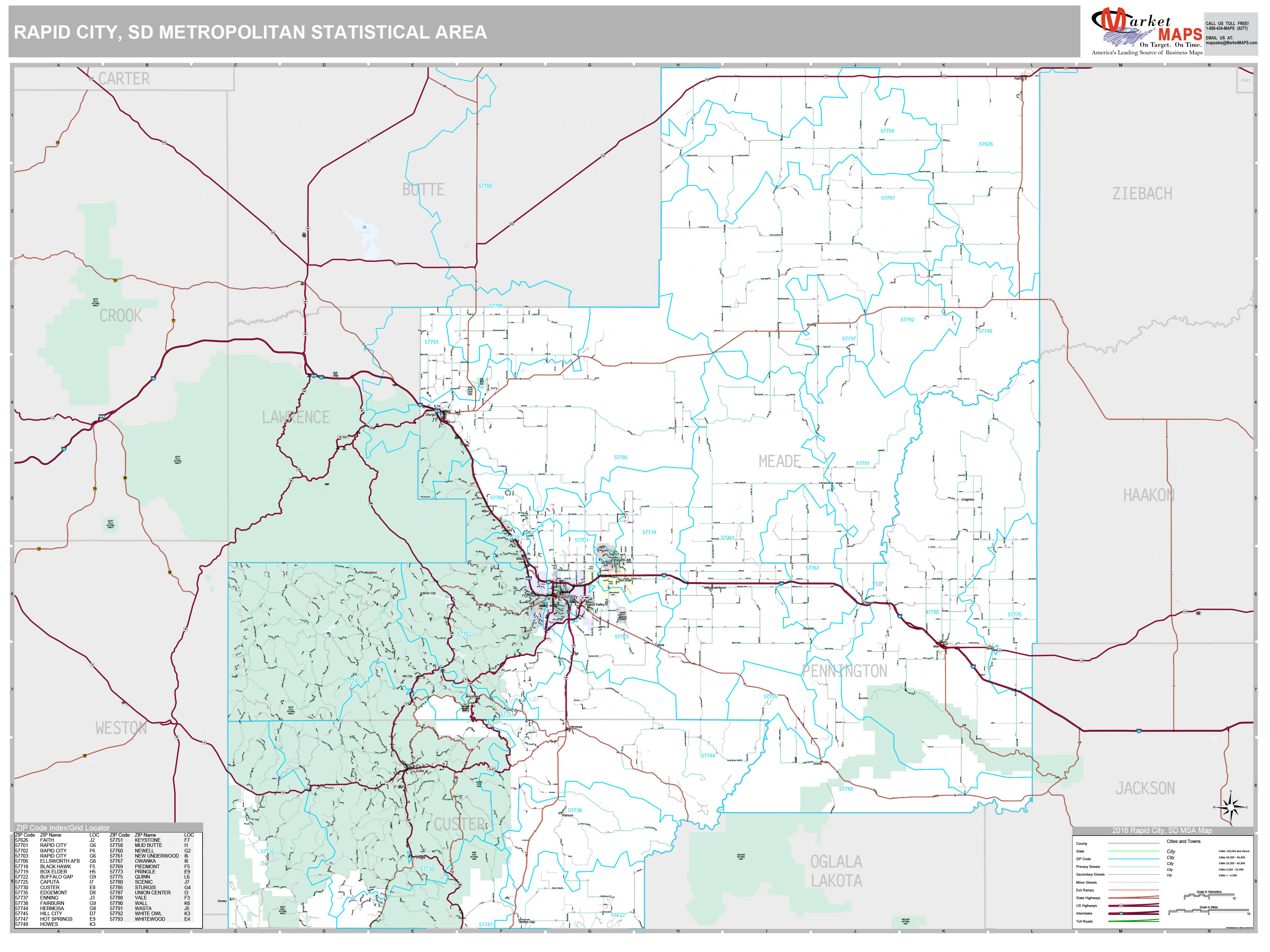 Rapid City, SD Metro Area Wall Map Premium Style by MarketMAPS - MapSales