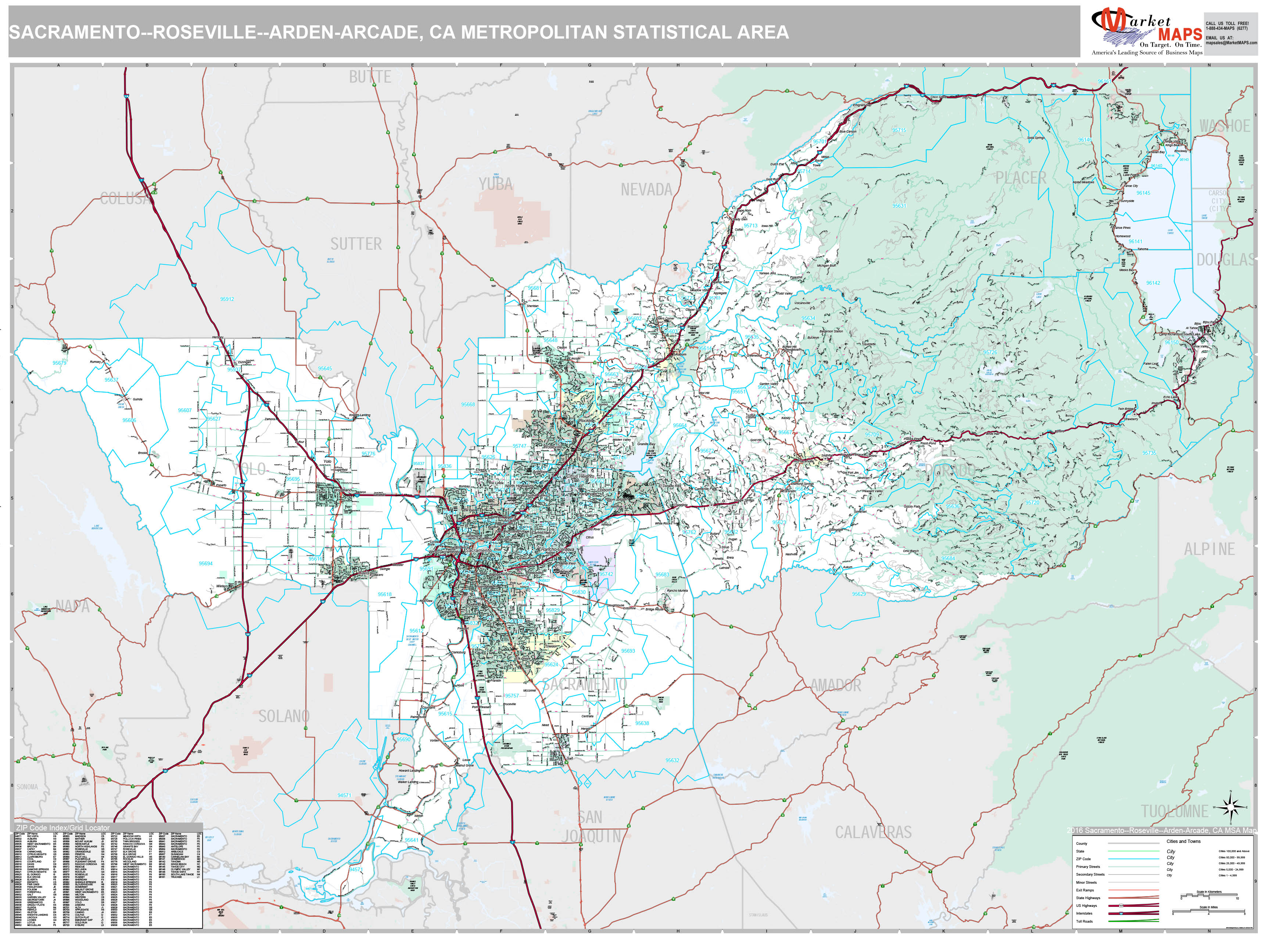 Sacramento-Roseville-Arden-Arcade, CA Metro Area Wall Map Premium Style ...