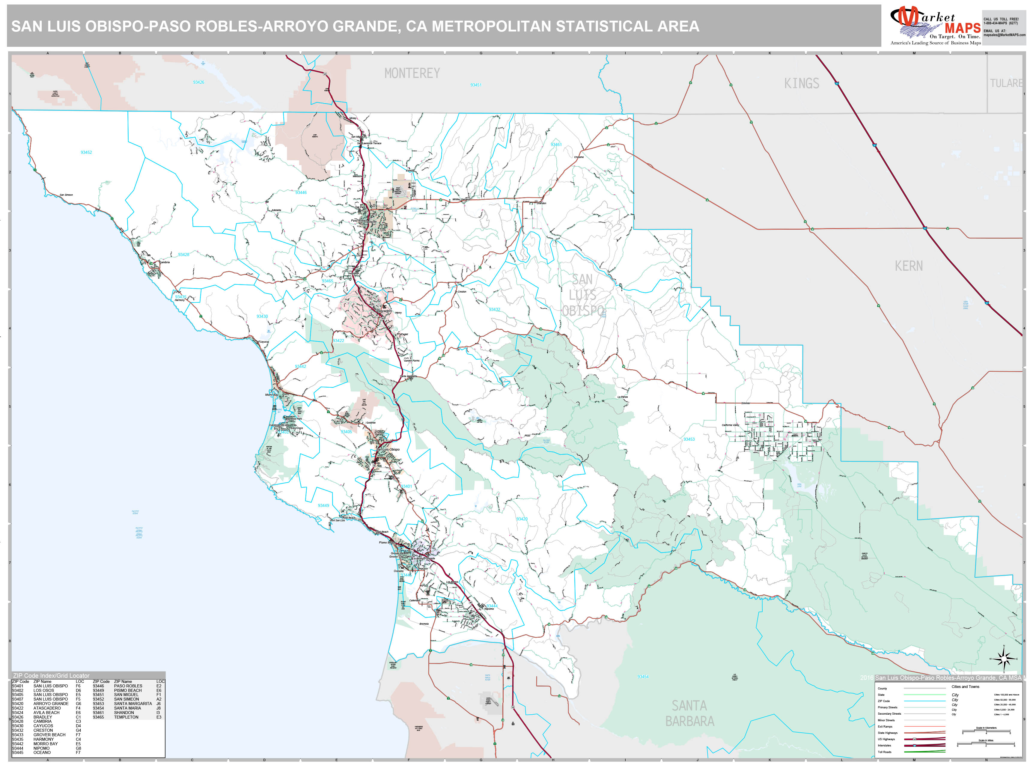 San Luis Obispo-Paso Robles-Arroyo Grande, CA Metro Area Wall Map ...