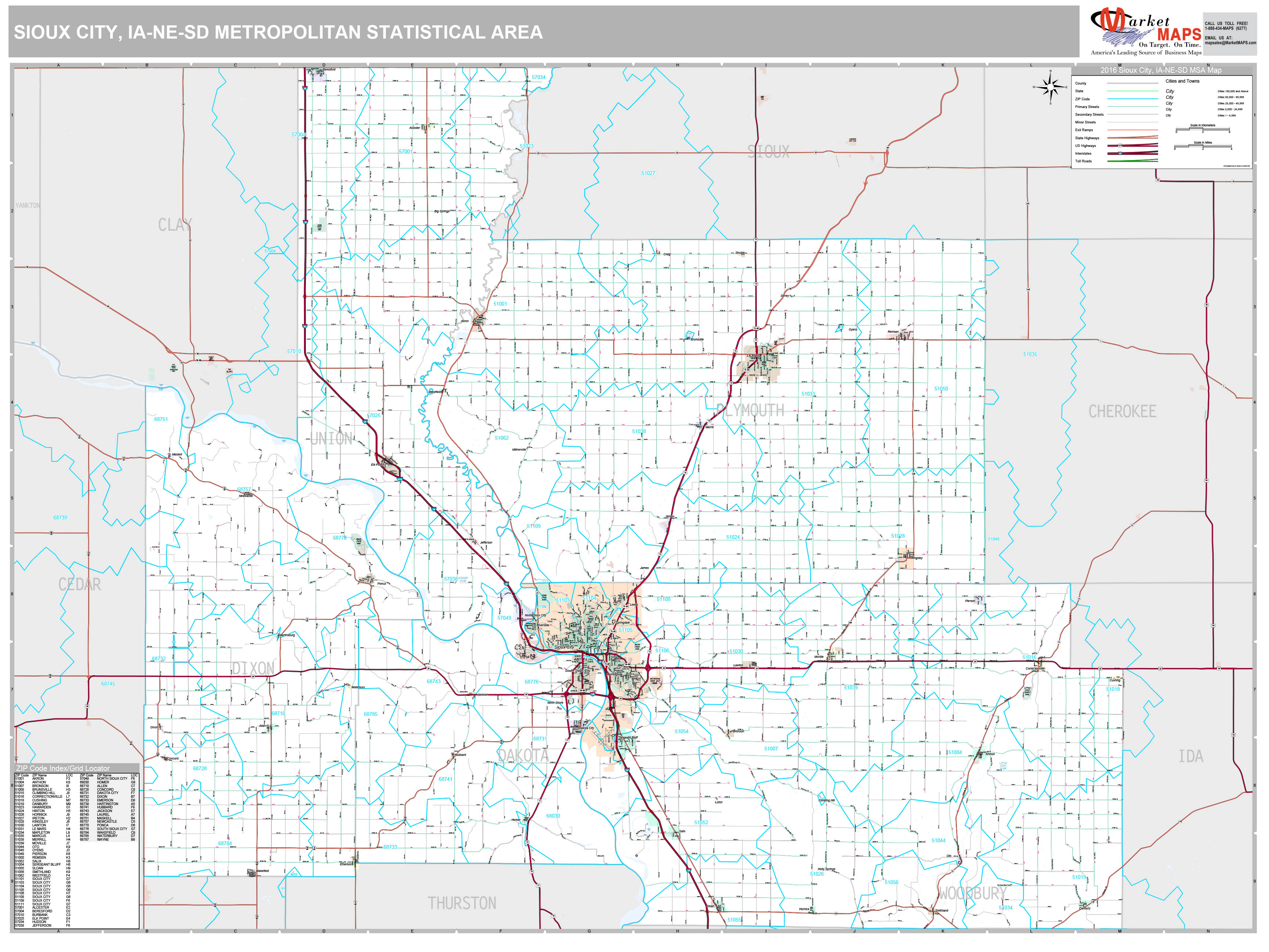 Sioux City, IA Metro Area Wall Map Premium Style by MarketMAPS