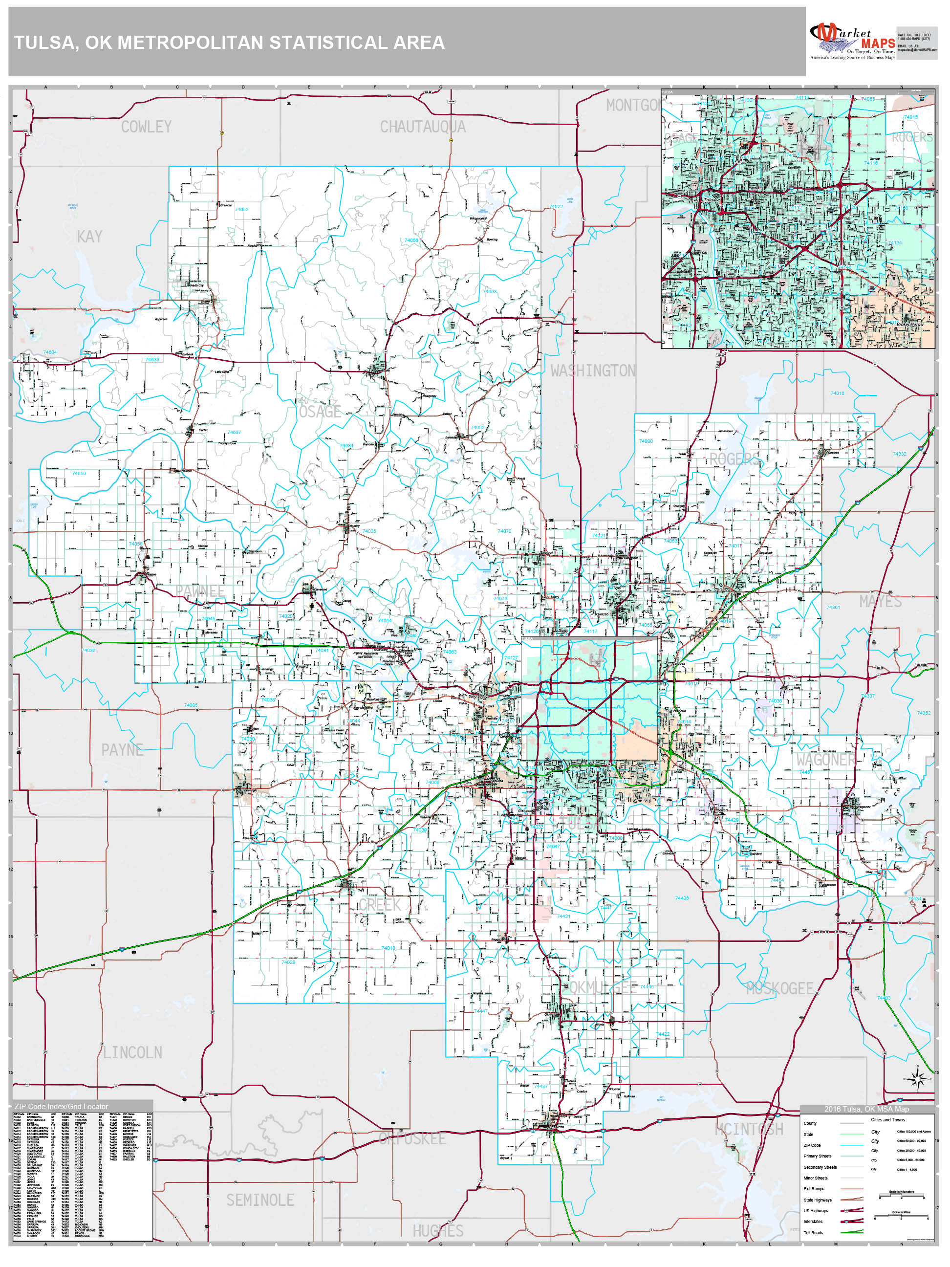 Tulsa, OK Metro Area Wall Map Premium Style by MarketMAPS - MapSales