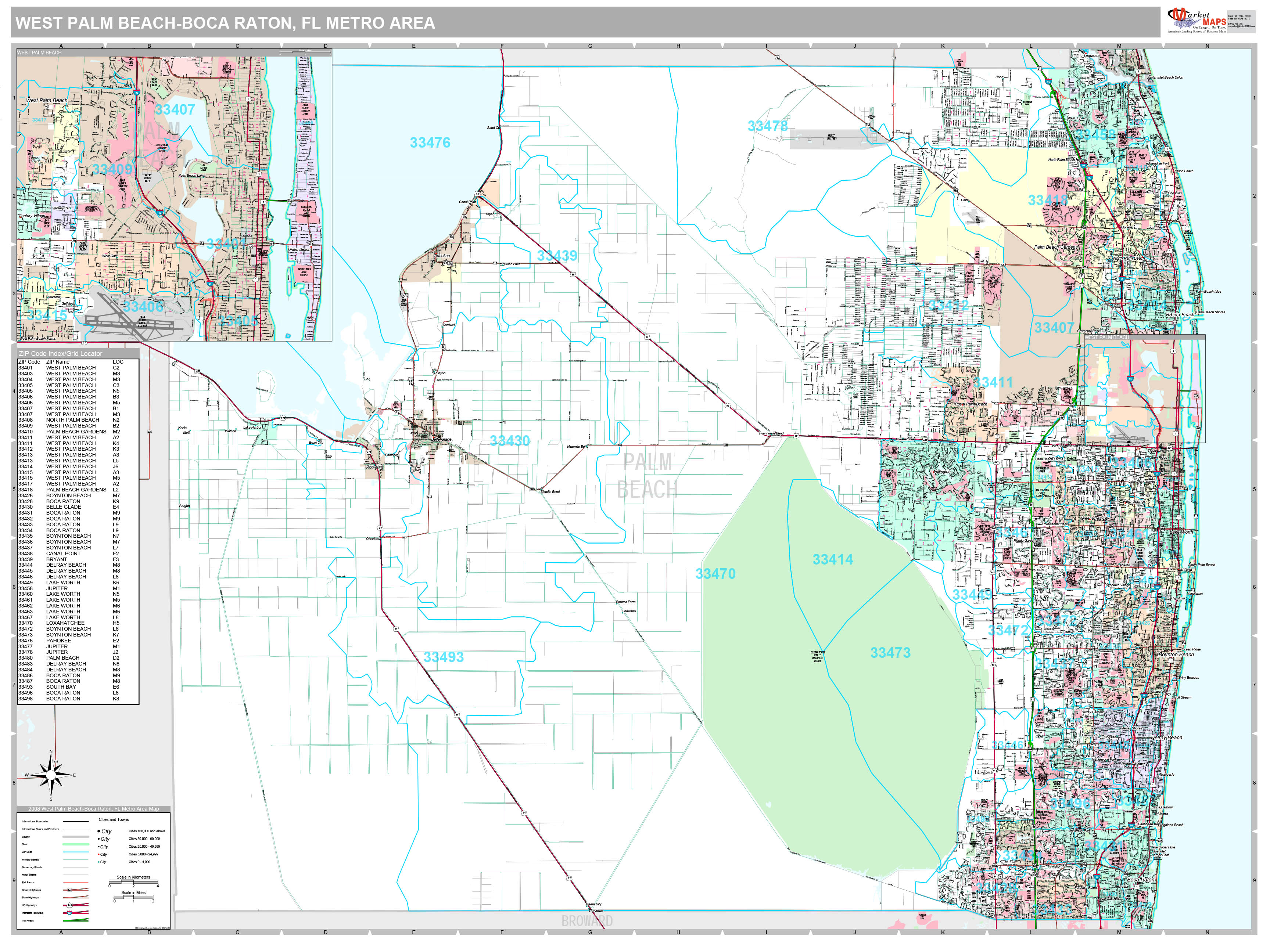West Palm Beach-Boca Raton, FL Metro Area Wall Map Premium Style by ...