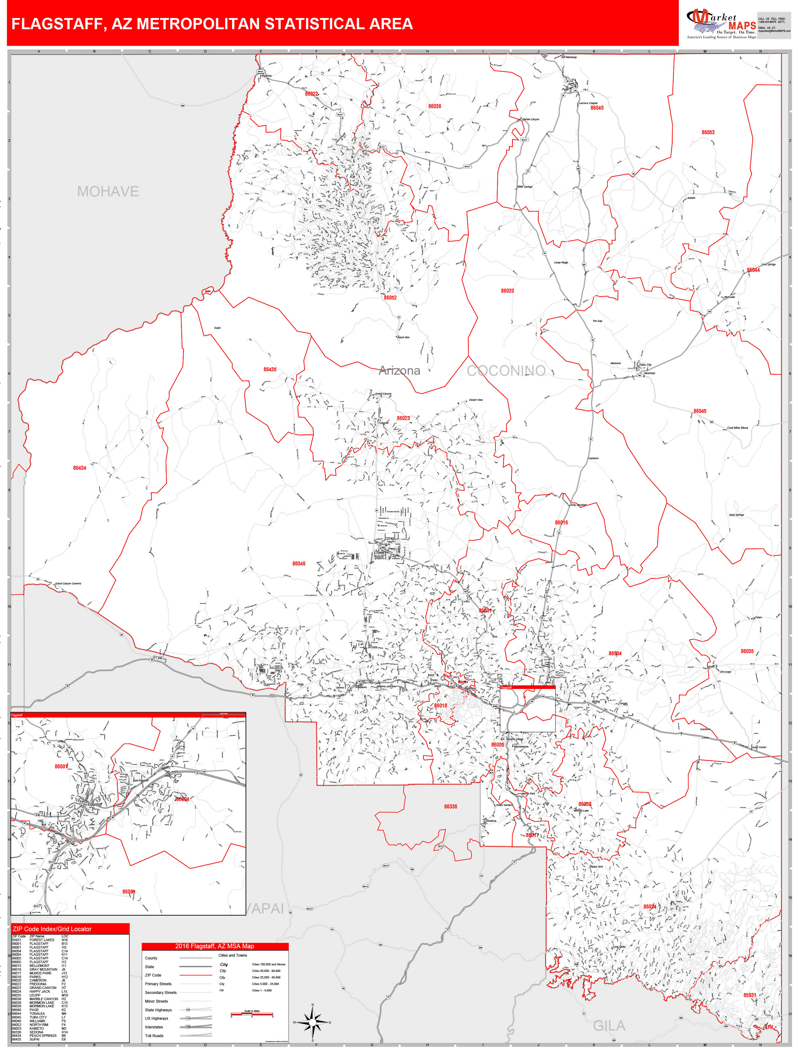Flagstaff, AZ Metro Area Wall Map Red Line Style by MarketMAPS ...