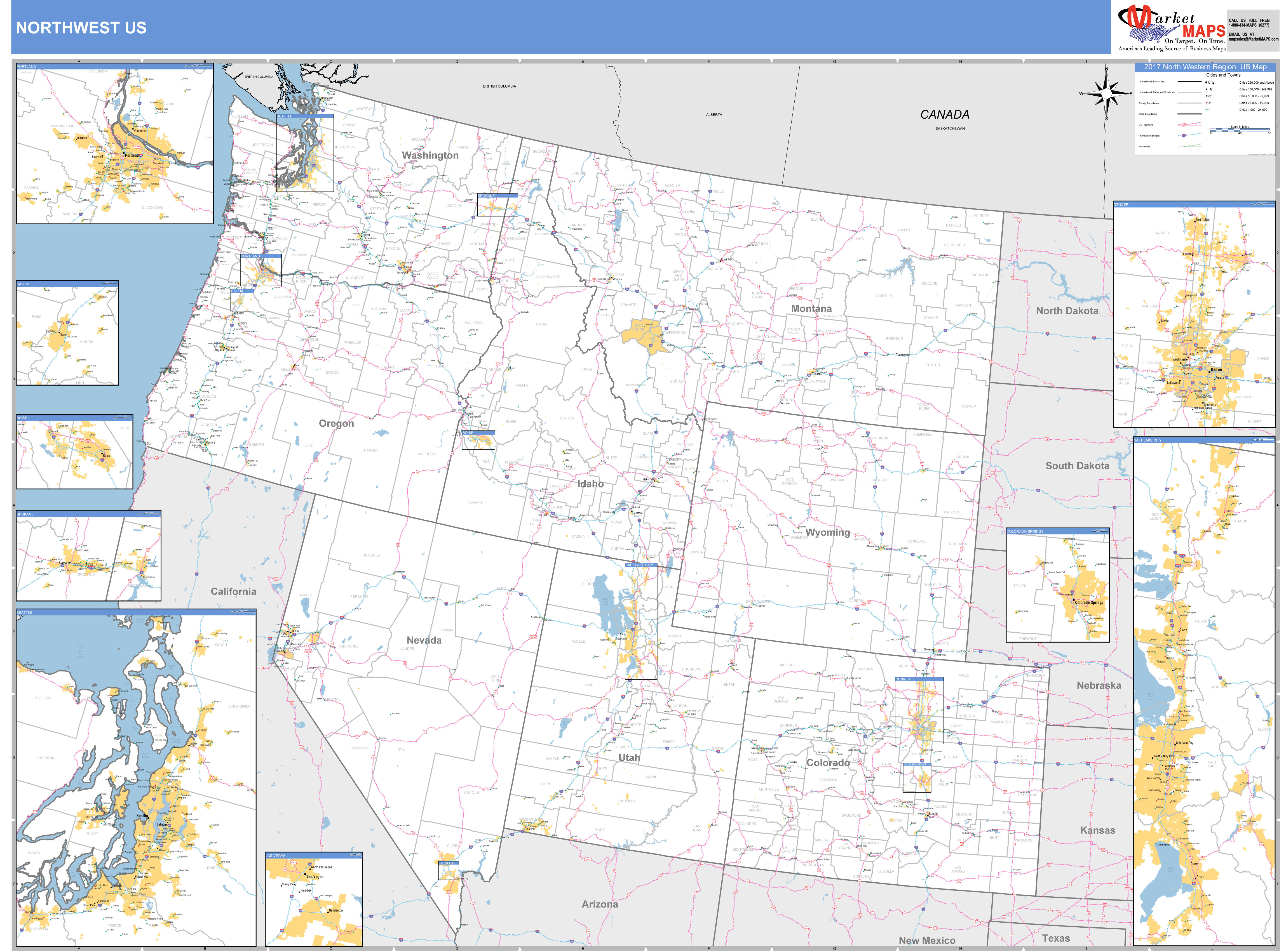 US Northwest 2 Regional Wall Map Basic Style by MarketMAPS - MapSales.com