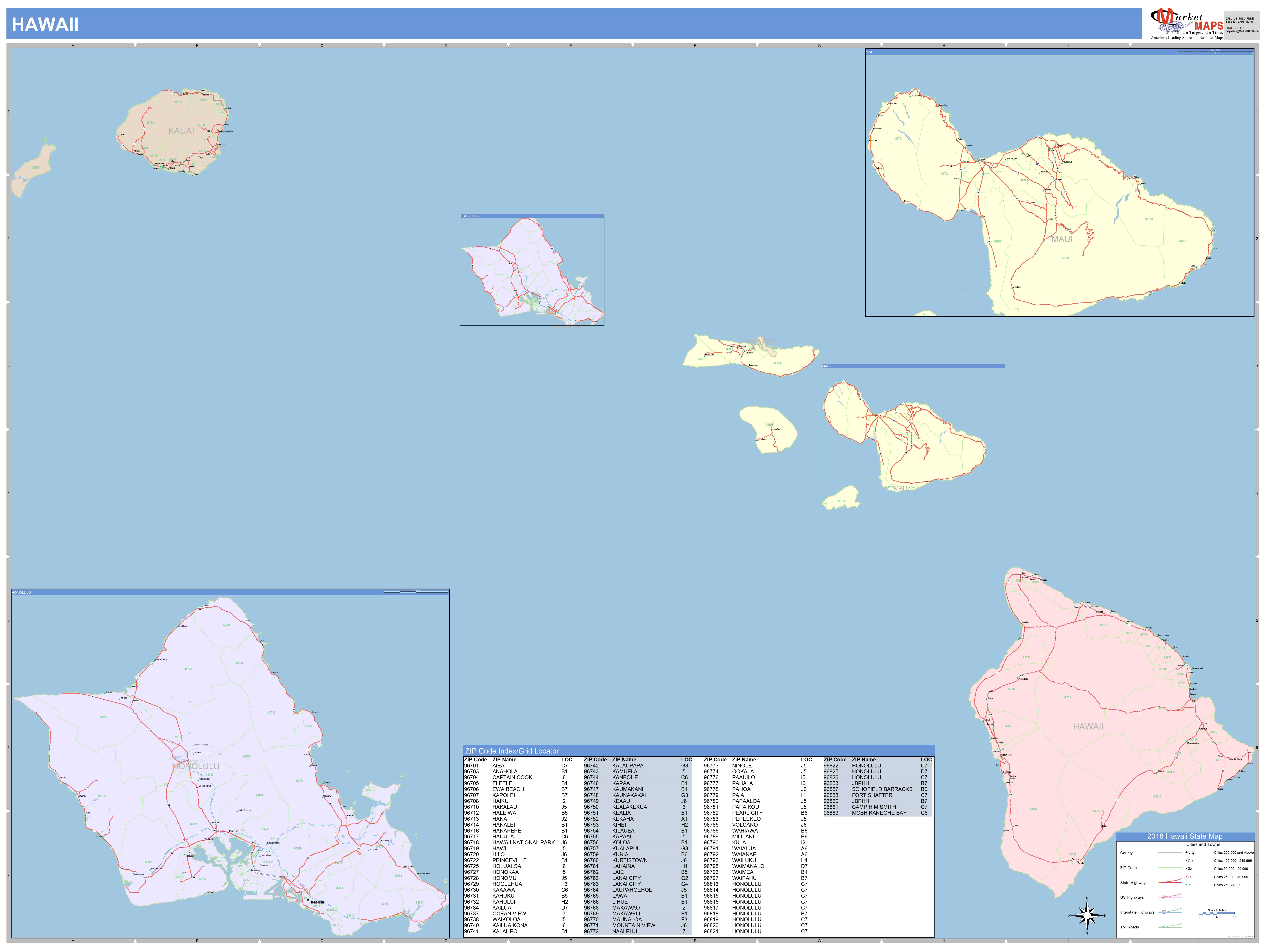 Hawaii Wall Map Color Cast Style by MarketMAPS - MapSales