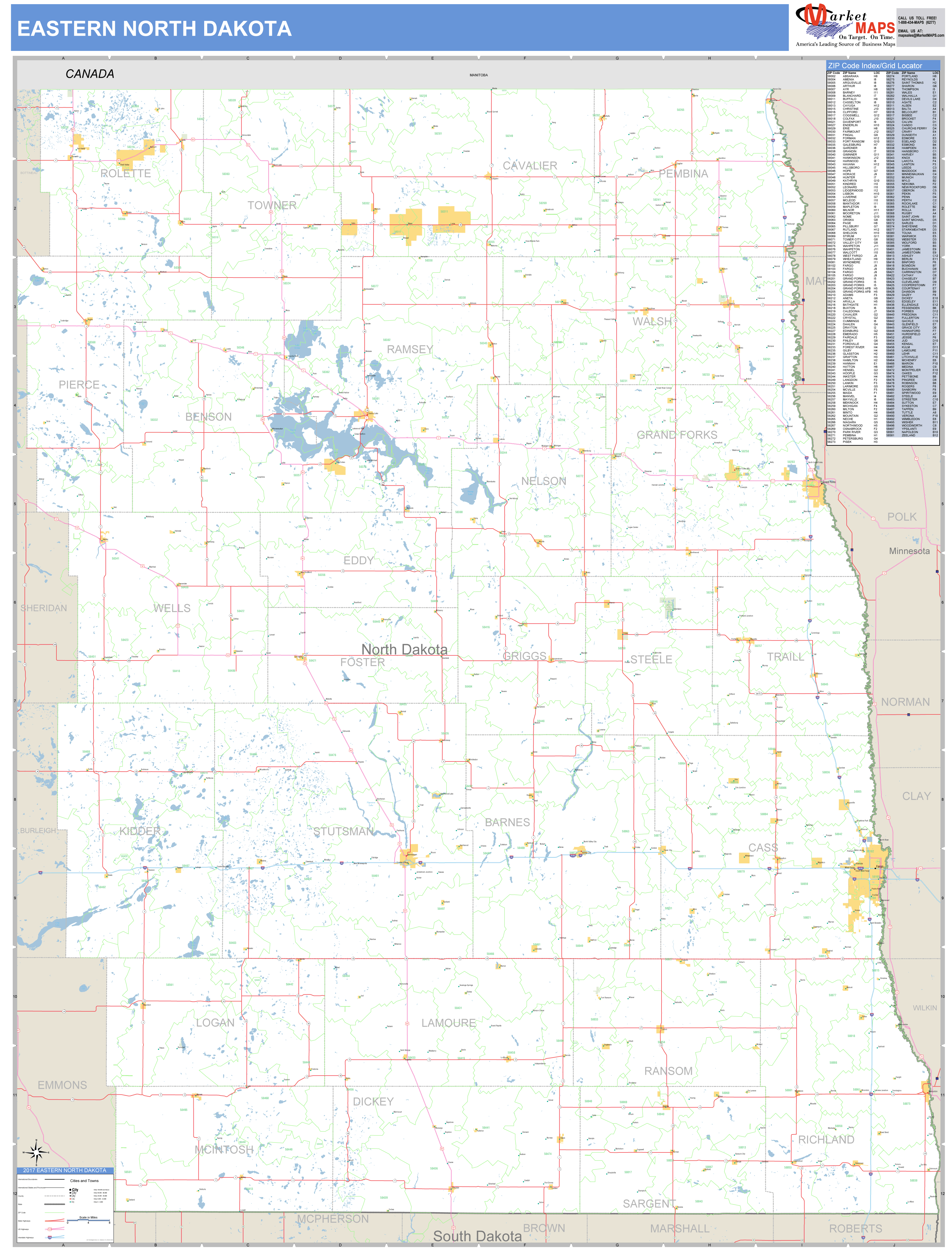 North Dakota Eastern Wall Map Basic Style by MarketMAPS - MapSales.com