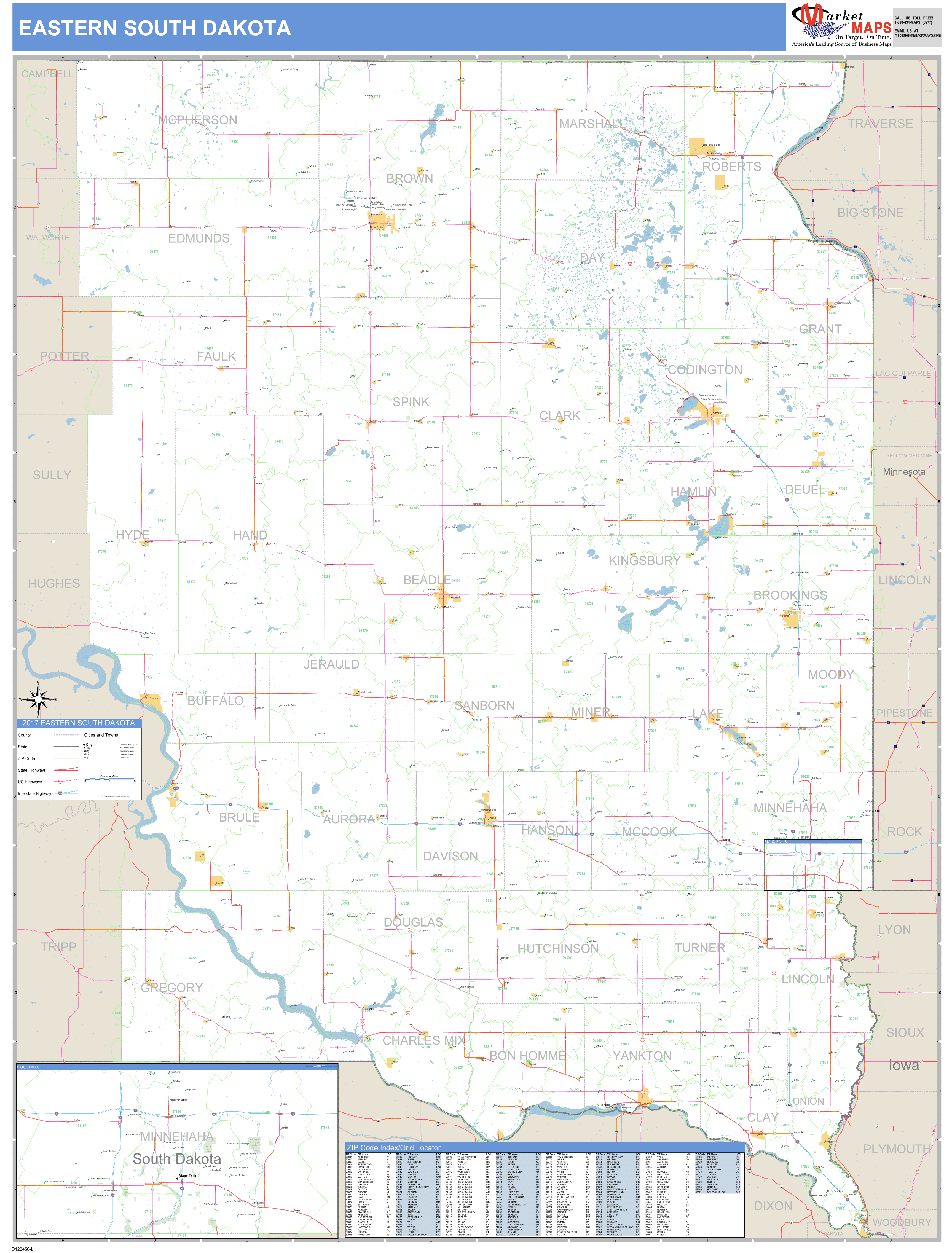 South Dakota Eastern Wall Map Basic Style by MarketMAPS - MapSales