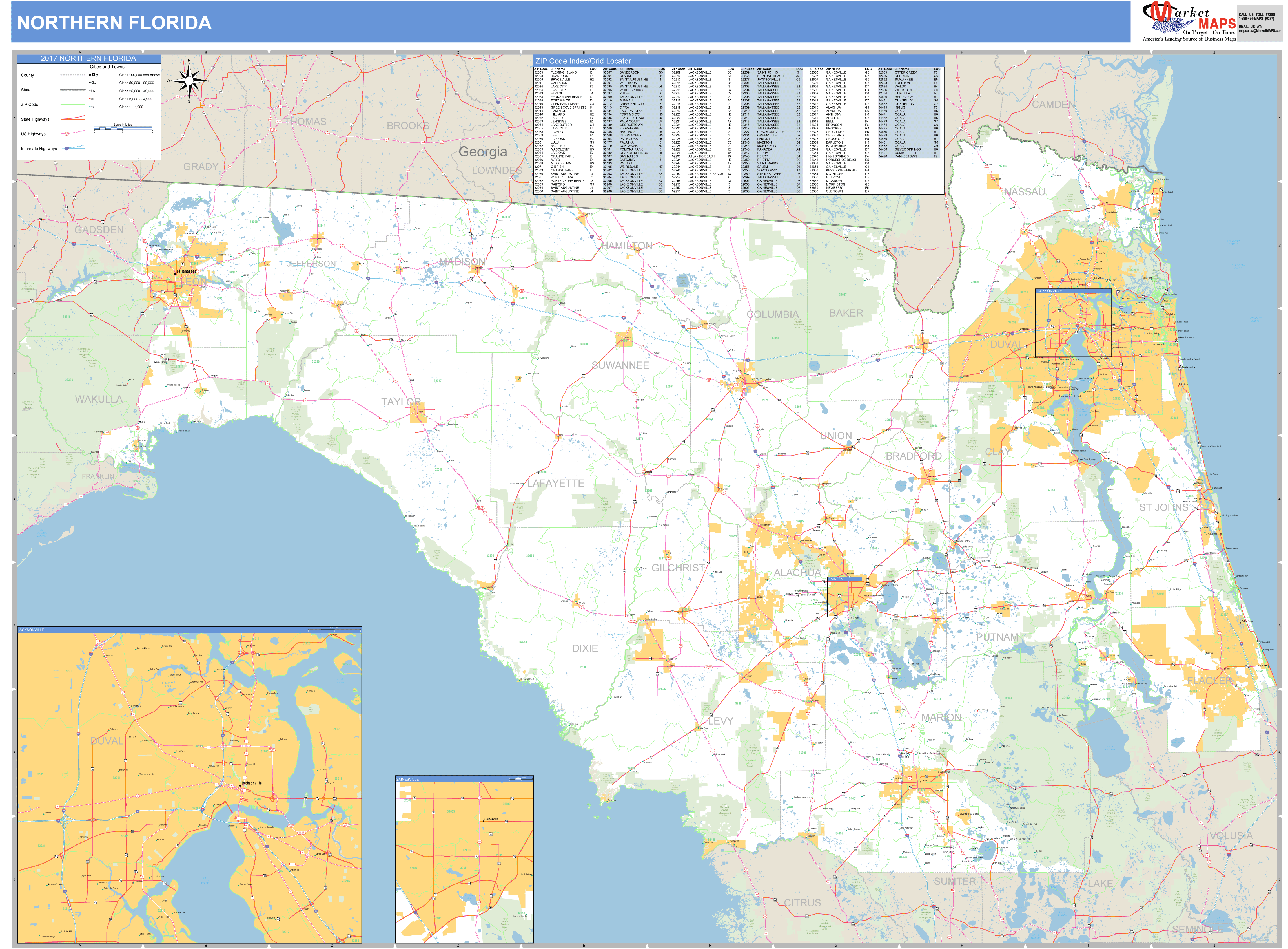 Florida Northern Wall Map Basic Style by MarketMAPS - MapSales