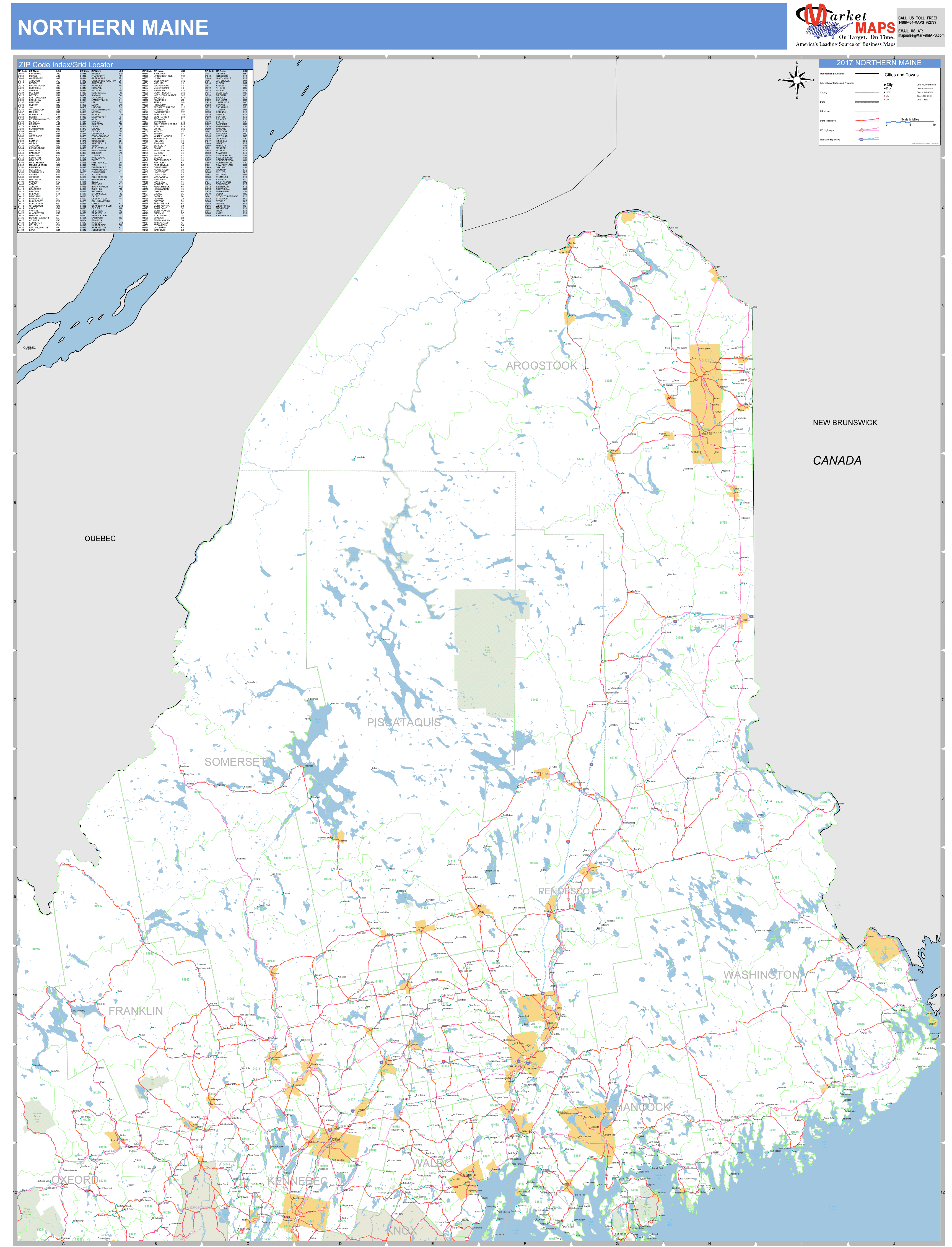 Maine Northern Wall Map Basic Style by MarketMAPS - MapSales