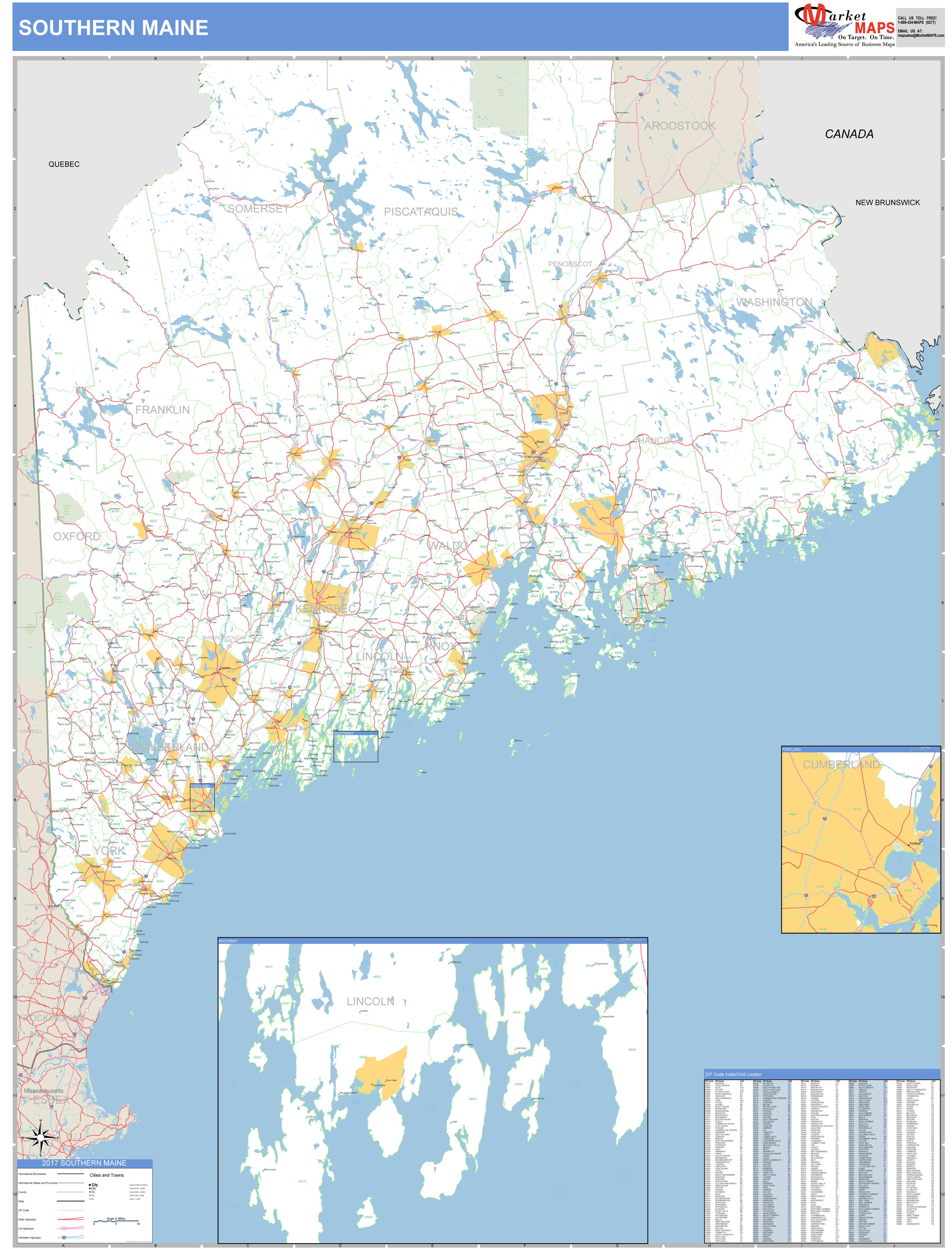 Maine Southern Wall Map Basic Style by MarketMAPS - MapSales