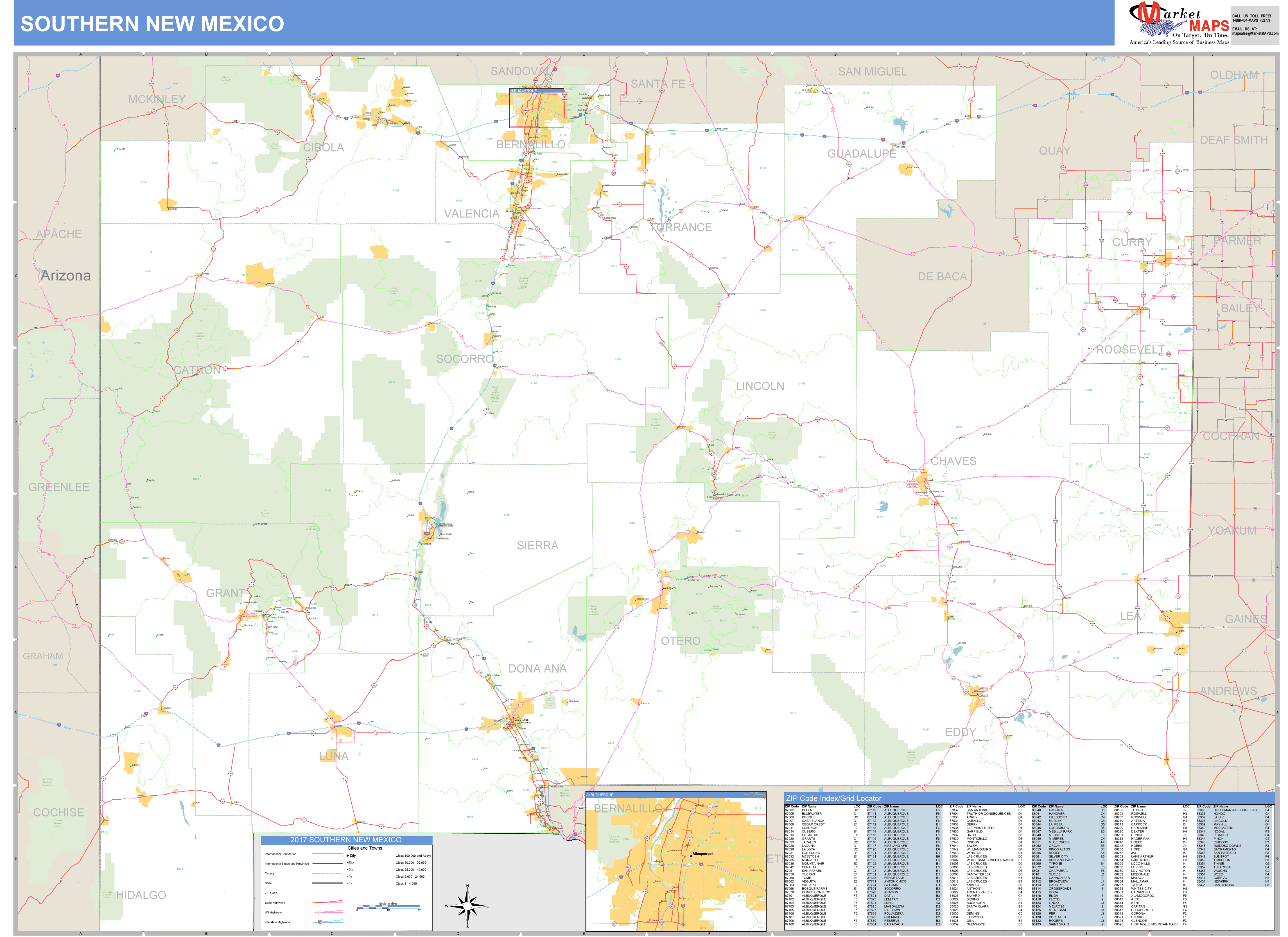 New Mexico Southern Wall Map Basic Style by MarketMAPS - MapSales