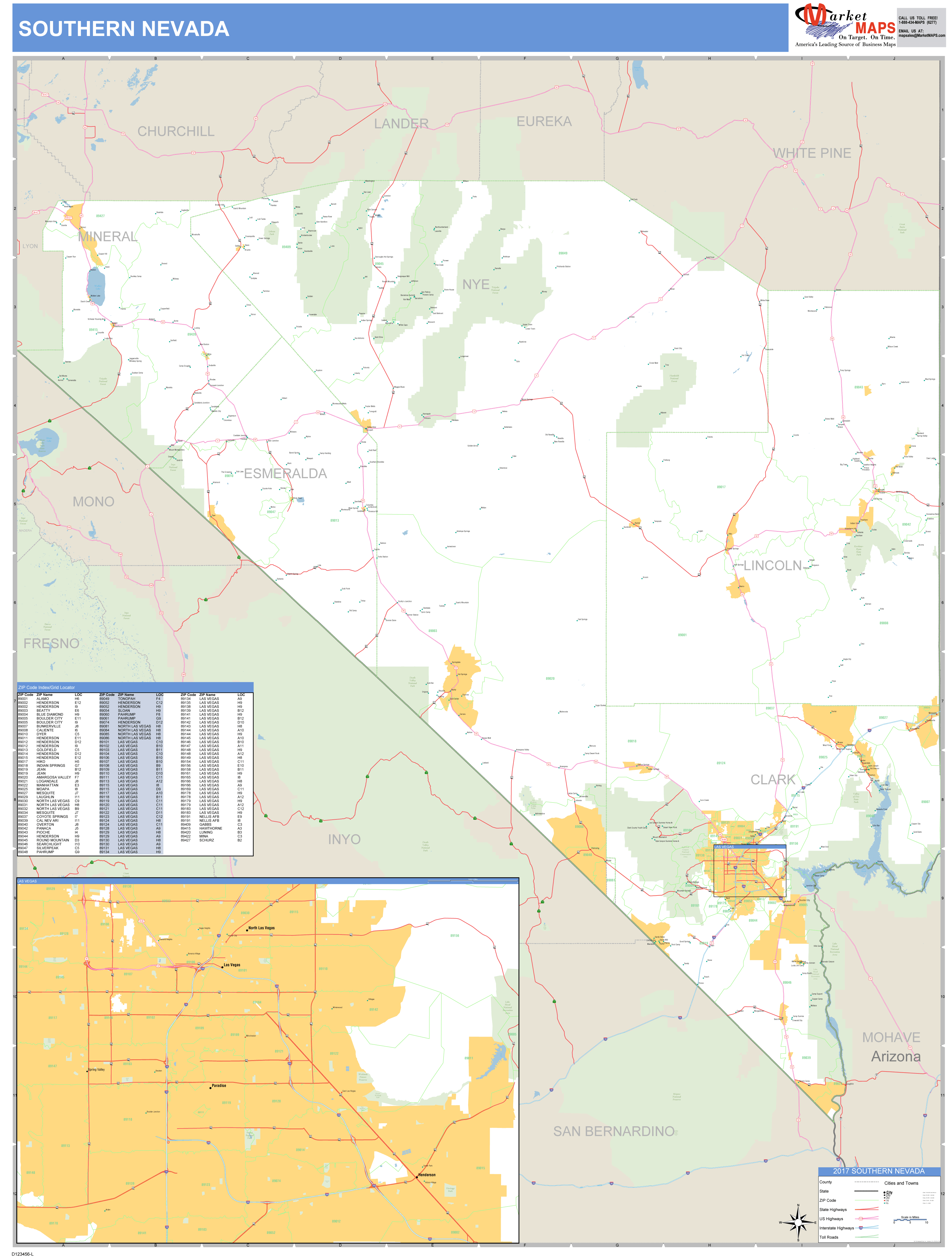 Nevada Southern Wall Map Basic Style by MarketMAPS - MapSales.com