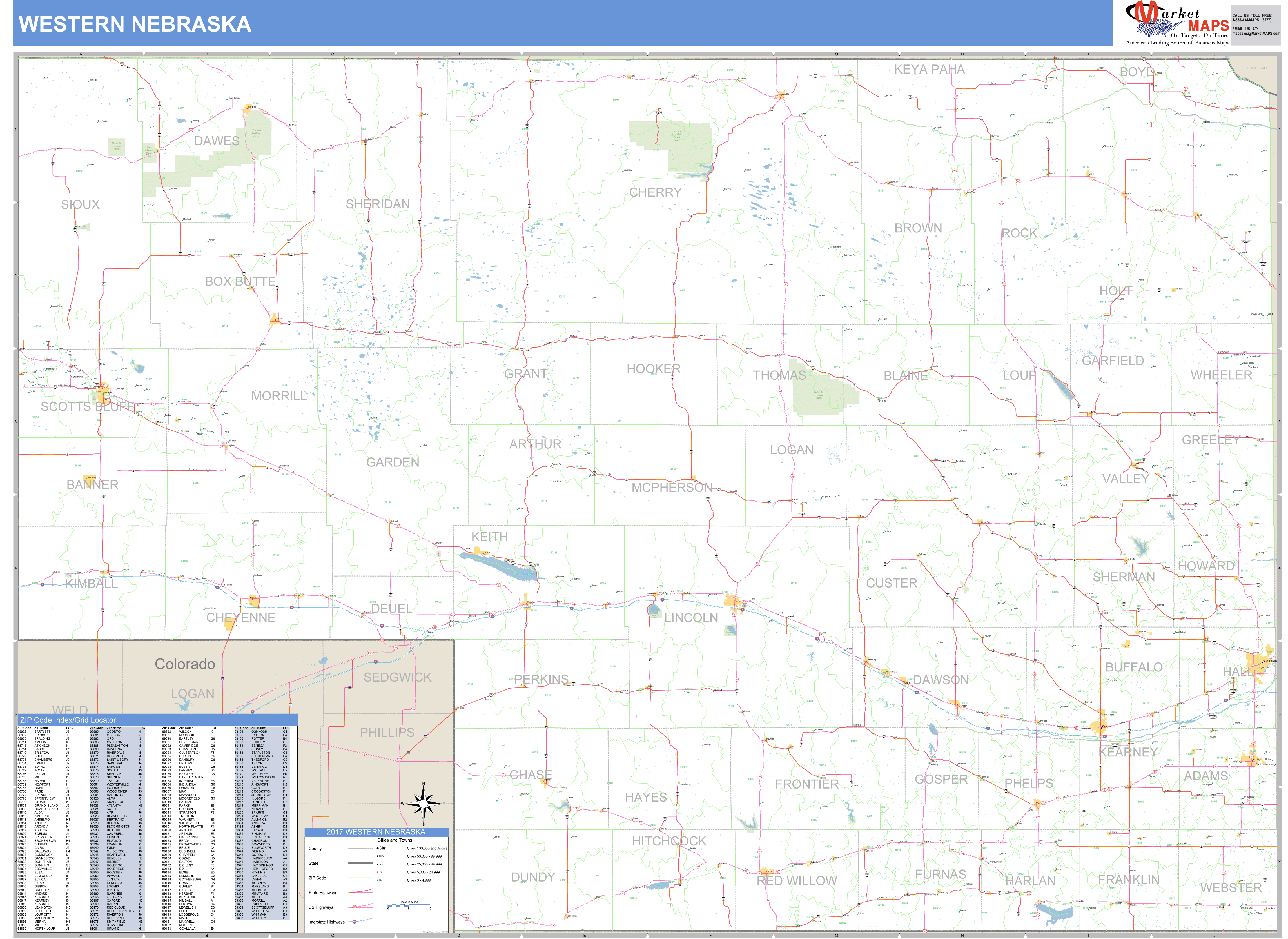 Nebraska Western Wall Map Basic Style by MarketMAPS - MapSales