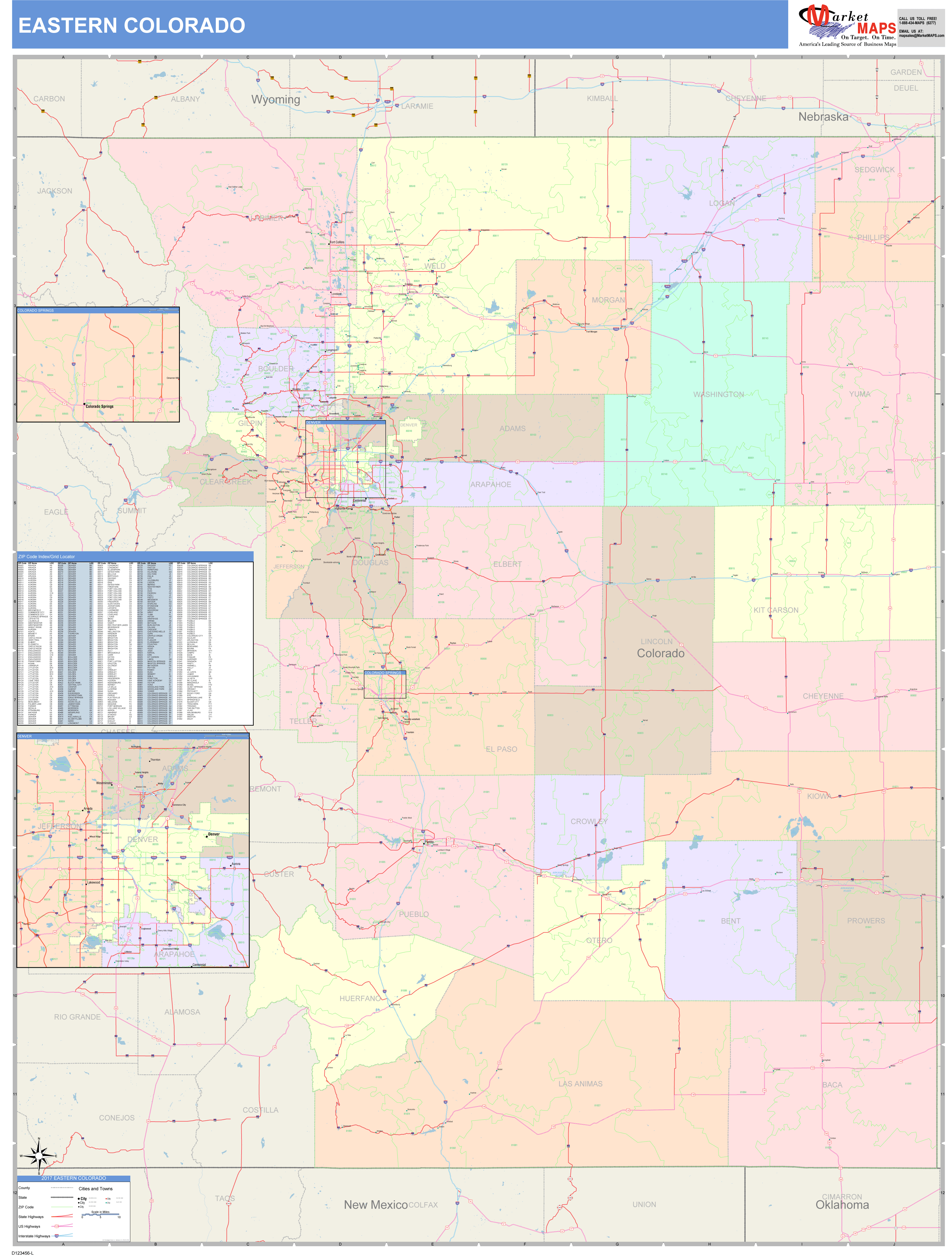 Colorado Eastern Wall Map Color Cast Style by MarketMAPS - MapSales