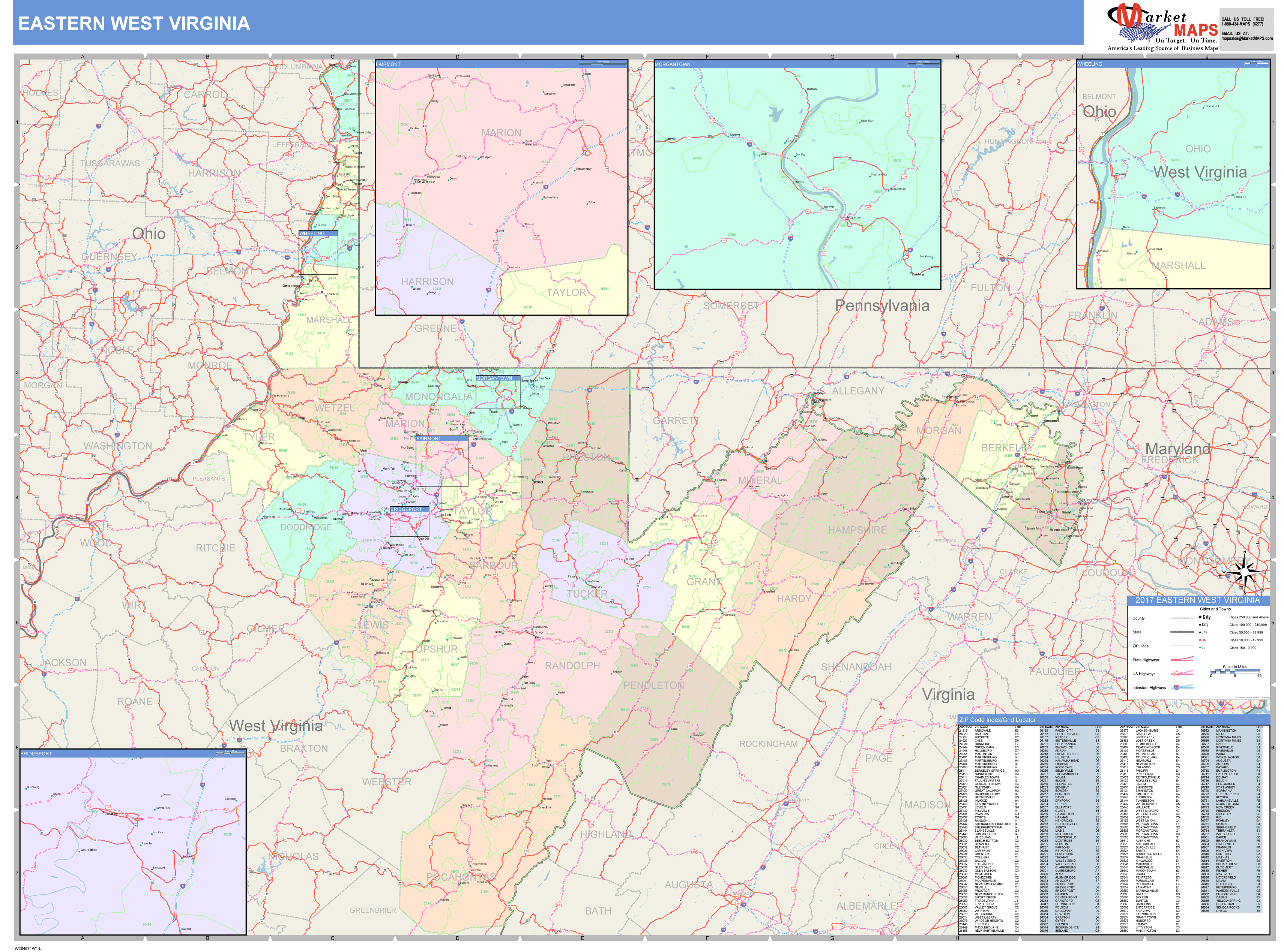 West Virginia Eastern Wall Map Color Cast Style by MarketMAPS - MapSales