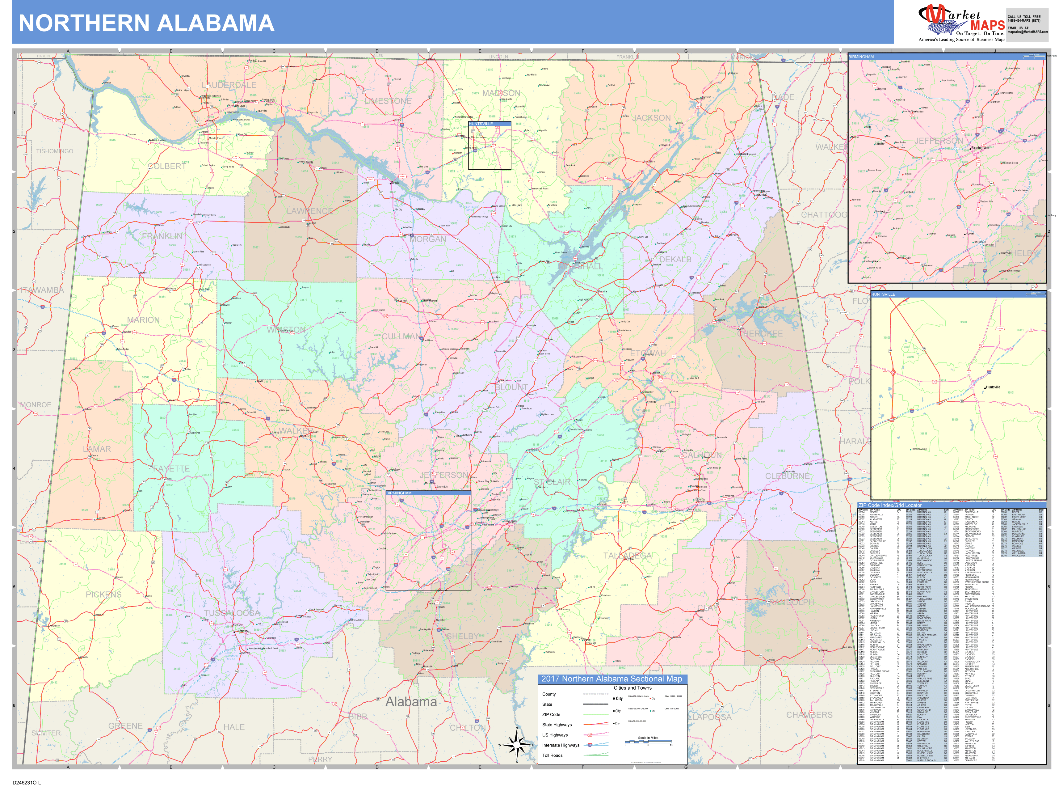 Alabama Northern Wall Map Color Cast Style by MarketMAPS - MapSales