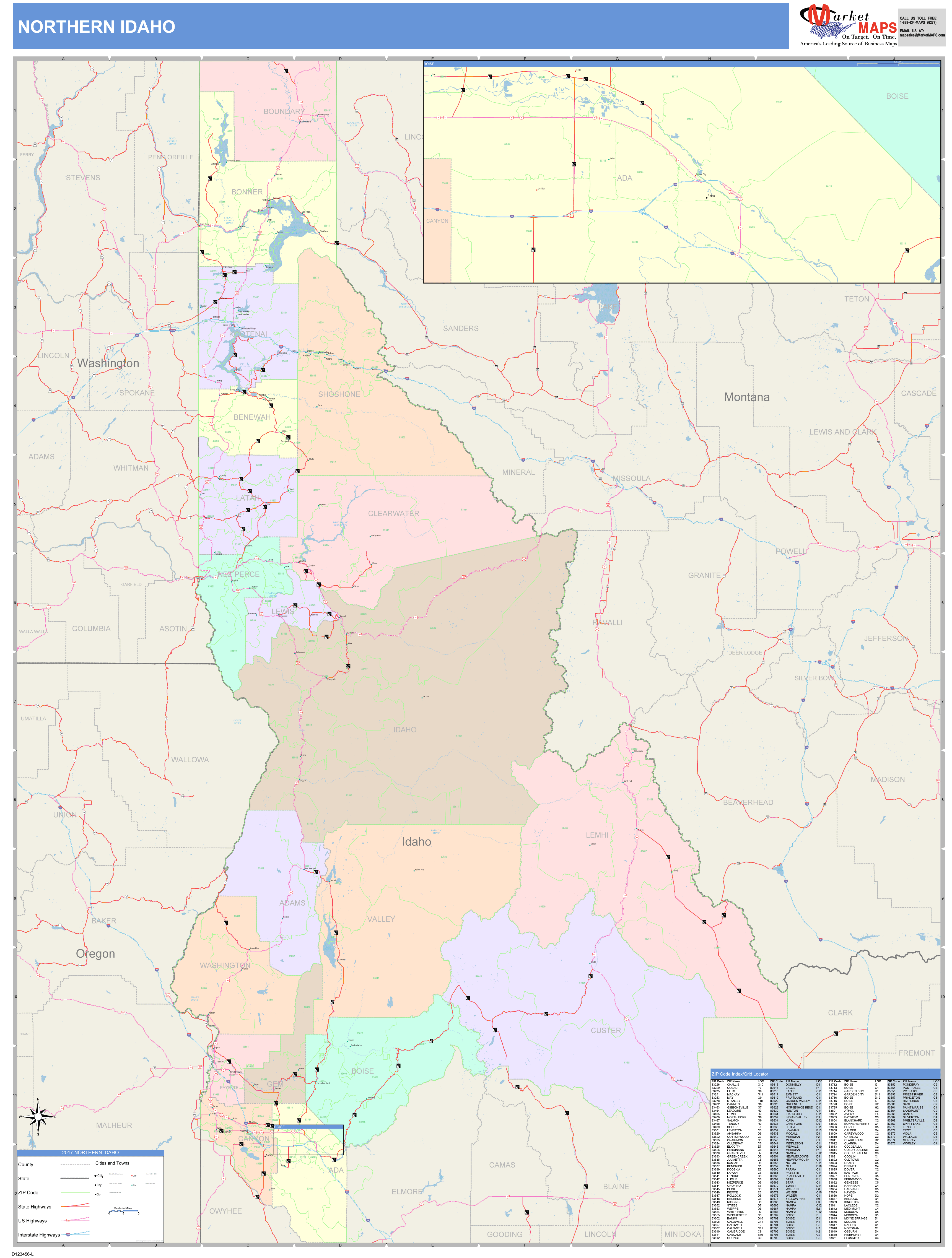 Idaho Northern Wall Map Color Cast Style by MarketMAPS - MapSales